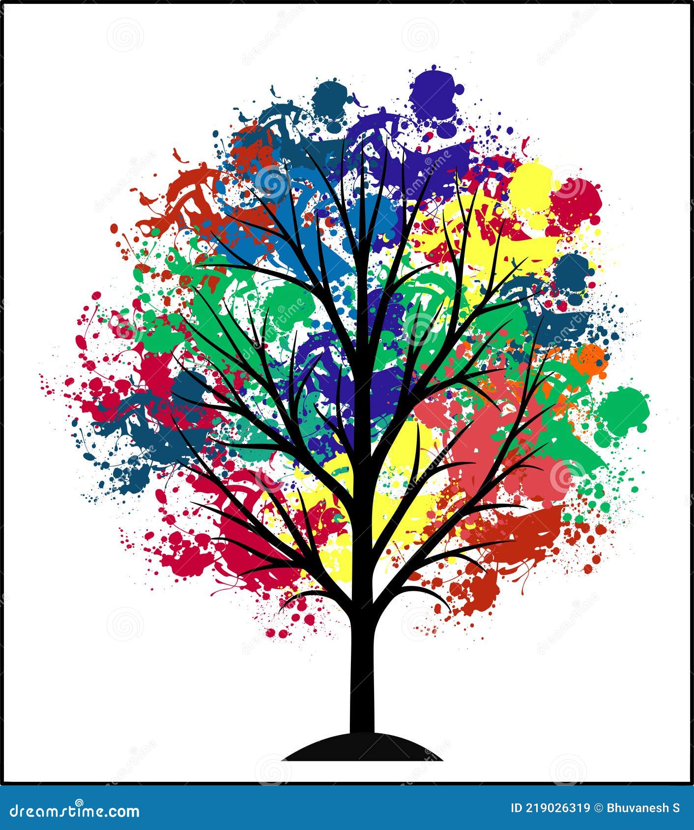 Different Coloured Paint Splash on Dry Tree Stock Vector - Illustration ...