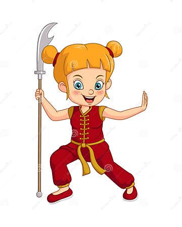 Cartoon Wushu Girl with Glaive Stock Vector - Illustration of fight ...