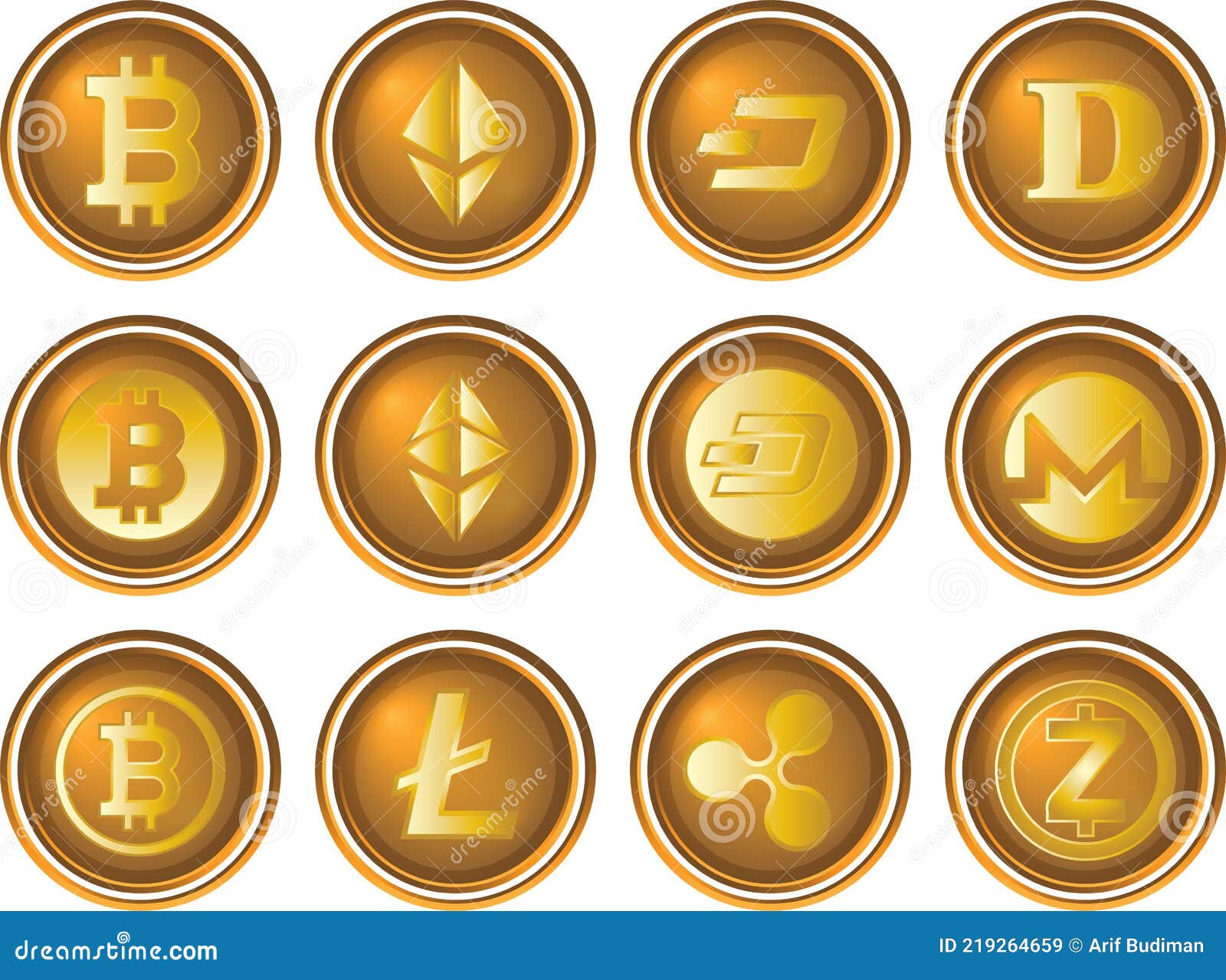 Icon Set Crypto Button with Golden Colour, Crypto Currency Symbol ...