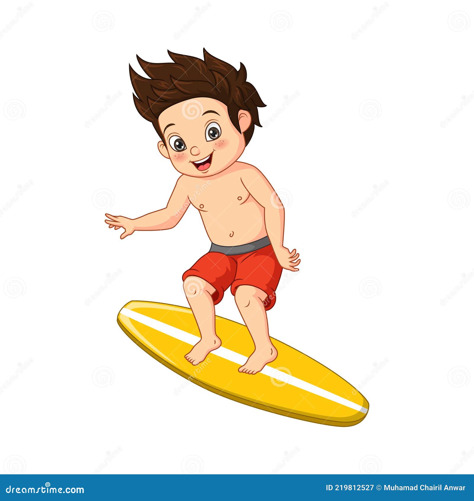 Cartoon Surfer Boy Riding Surfboard Stock Vector - Illustration of ...