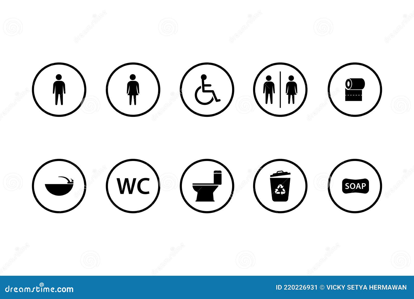 Toilet Sign Vector Icons Set. Boy or Girl Restroom Wc. Sink, Tissue ...