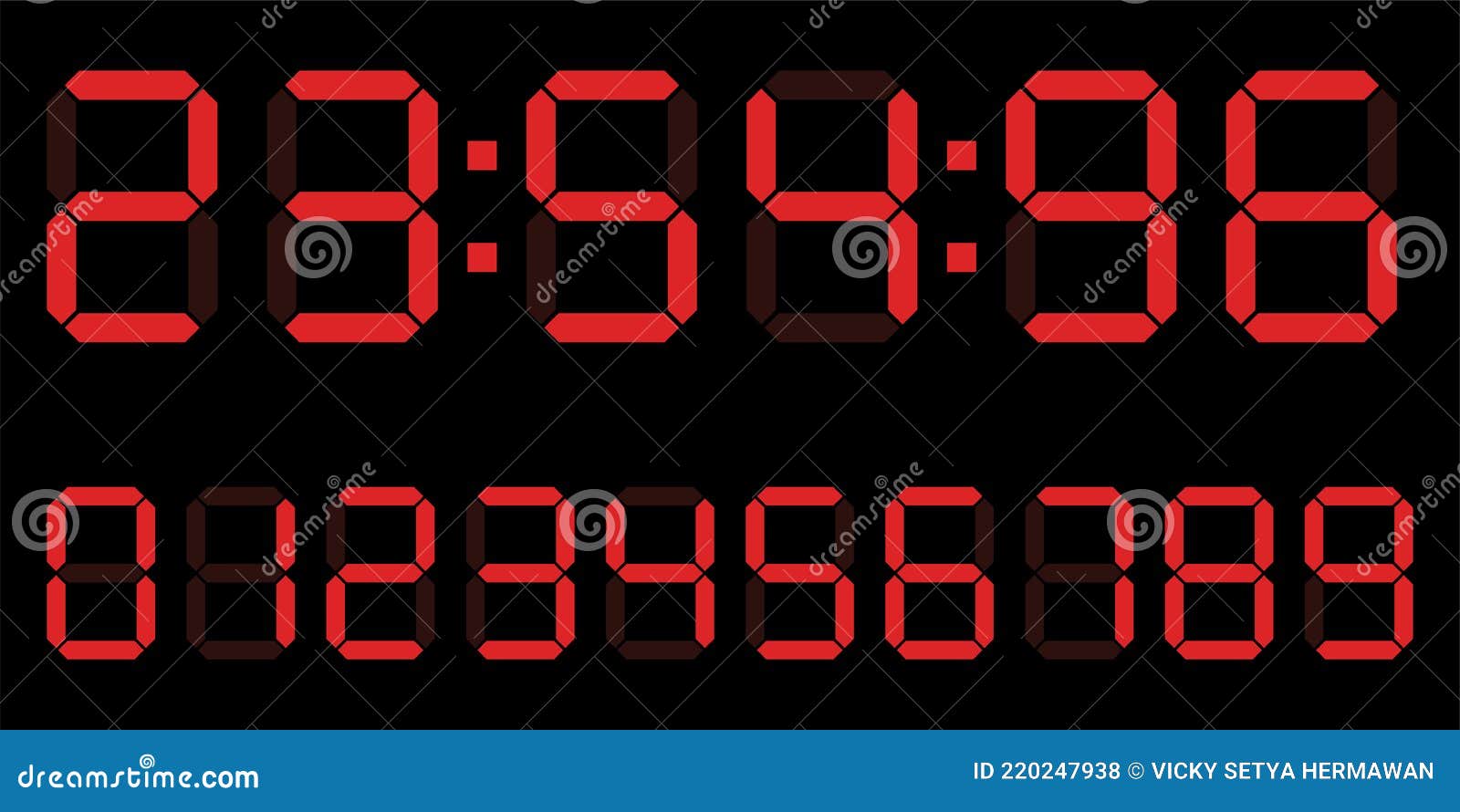 Red Digital Clock Number Set. Electronic Counter, Calculator Number ...