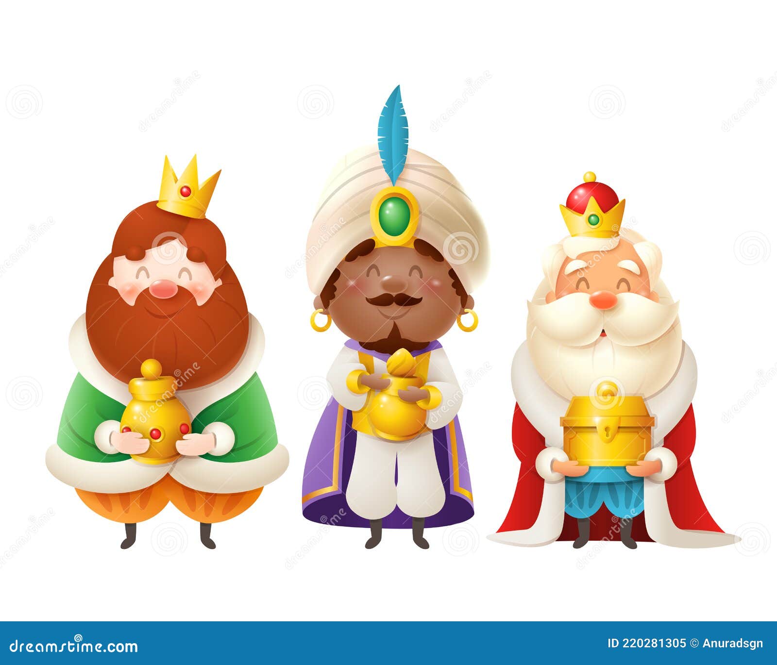 Cute Three Wise Men with Gifts Celebrate Epiphany - Three Kings Gaspar ...