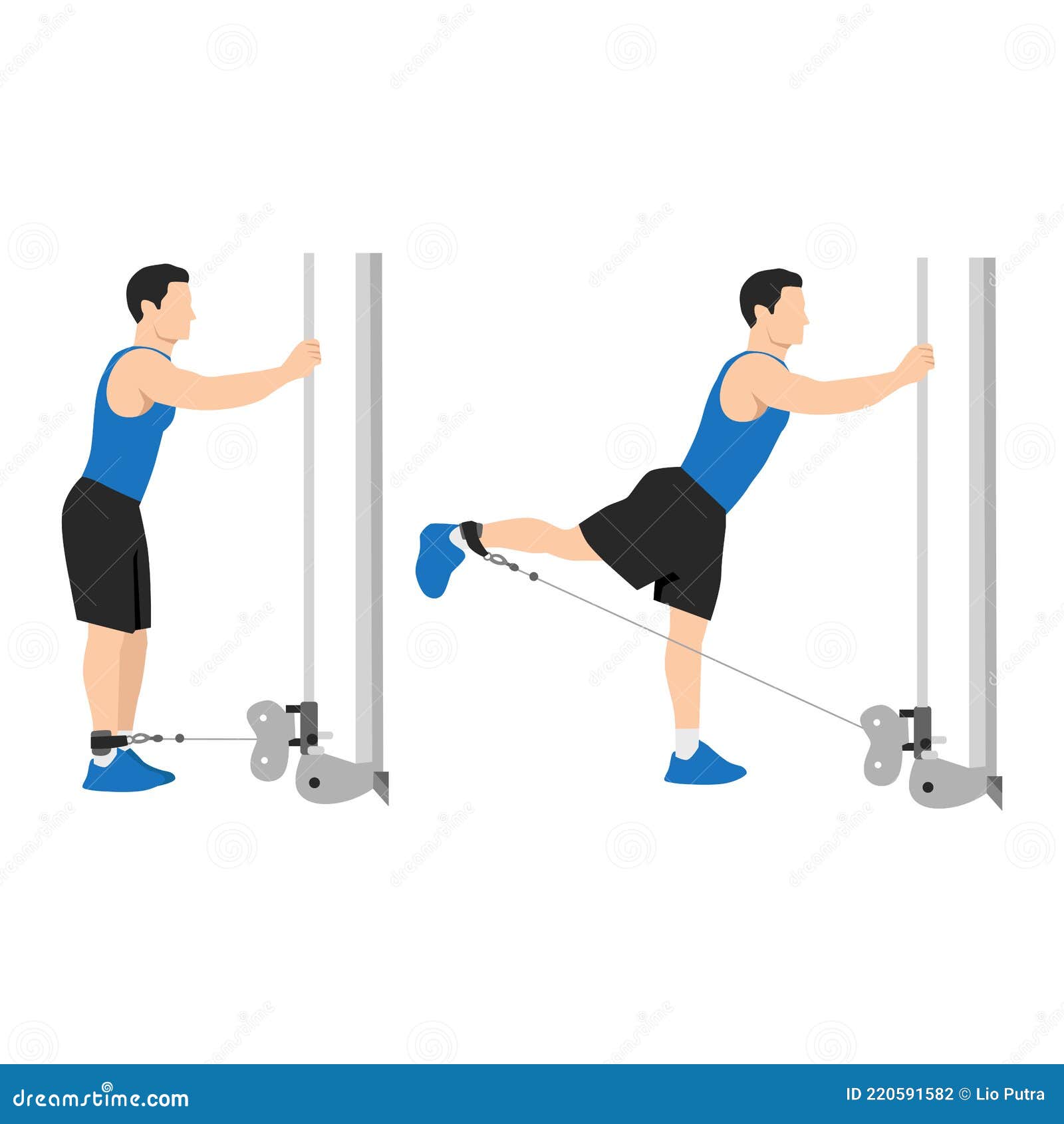 Man Doing Cable Tricep Pull Down Exercise. Flat Vector Stock ...