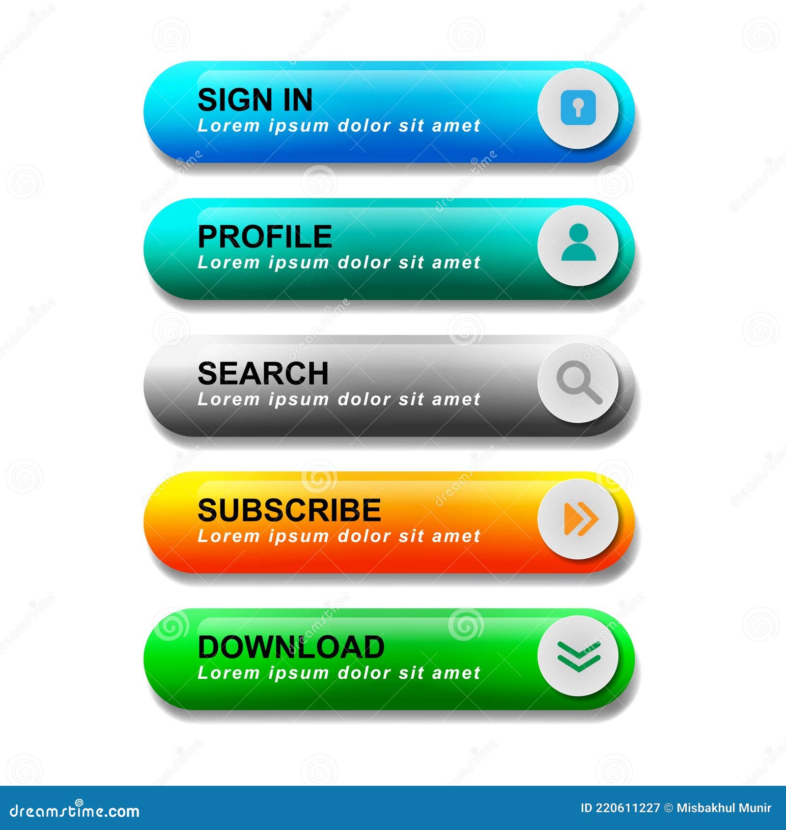 Web Button Collection with Gradient Colors and Glowing Effect Stock ...