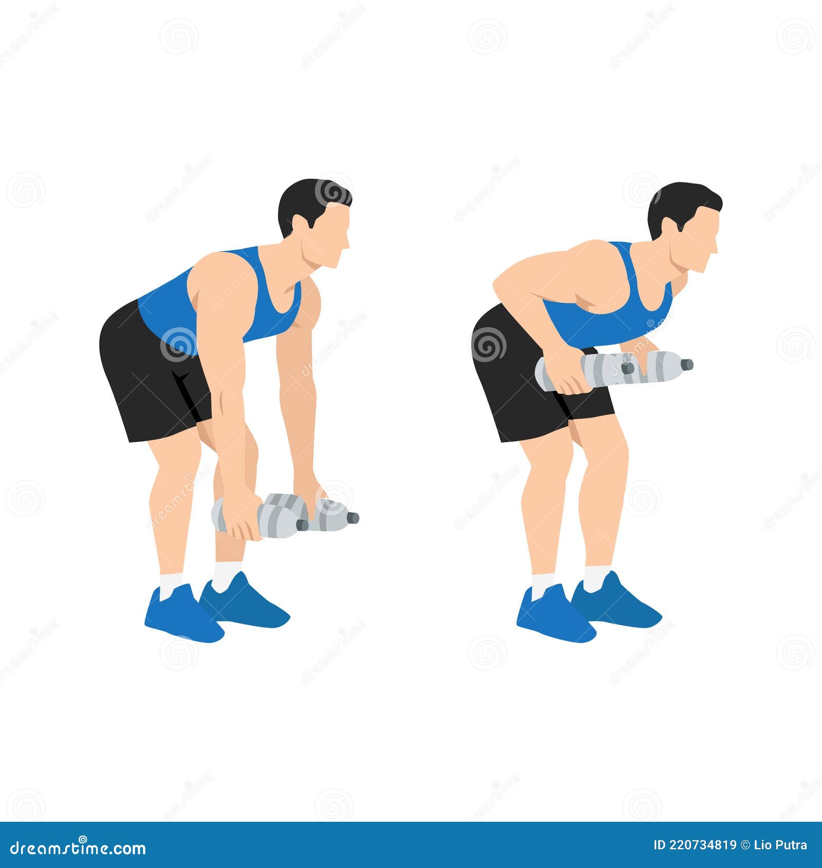 Man Doing Bent Over Double Arm Tricep Kickbacks Cartoon Vector ...
