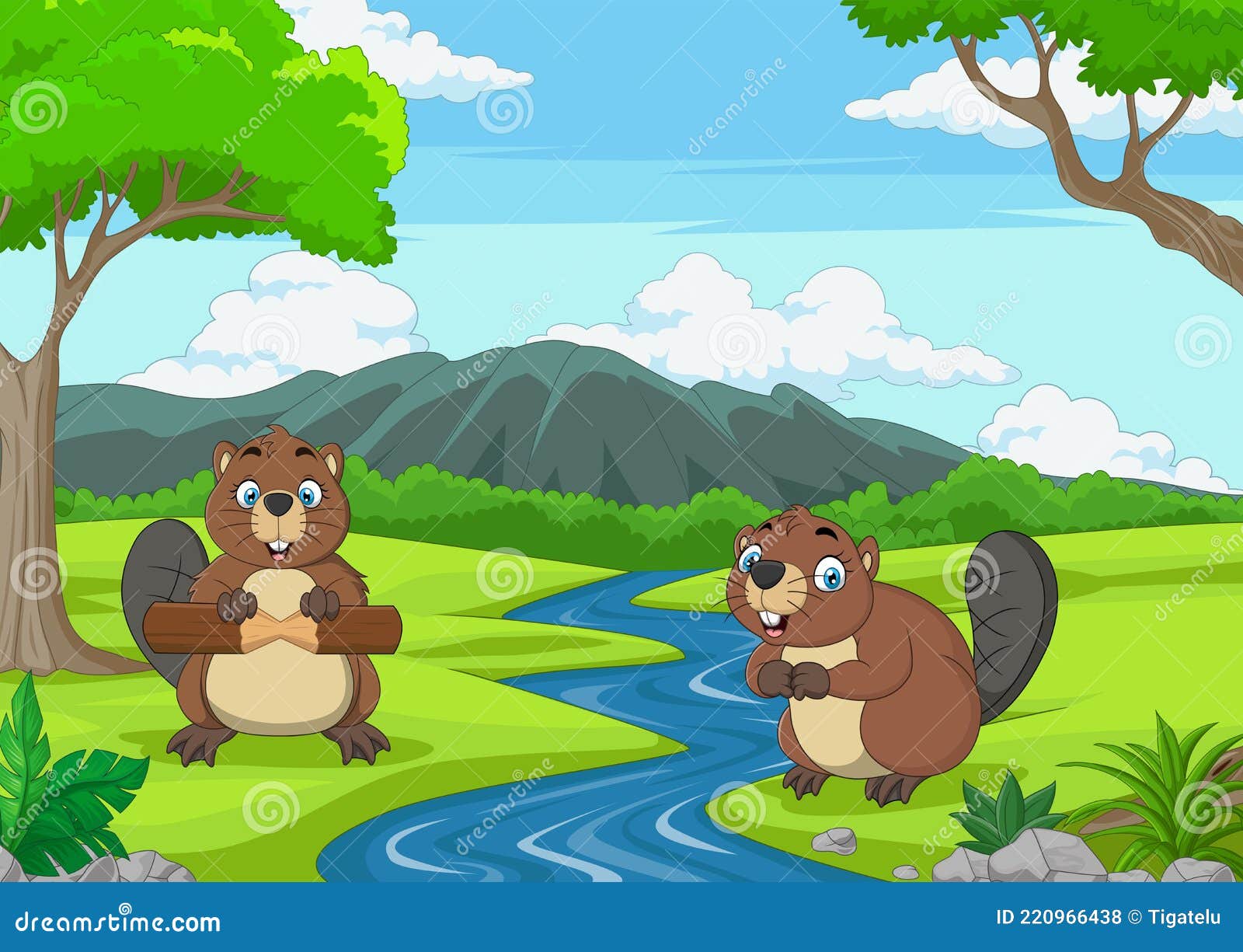 Two Cute Cartoon Beavers in the Jungle Stock Vector - Illustration of ...