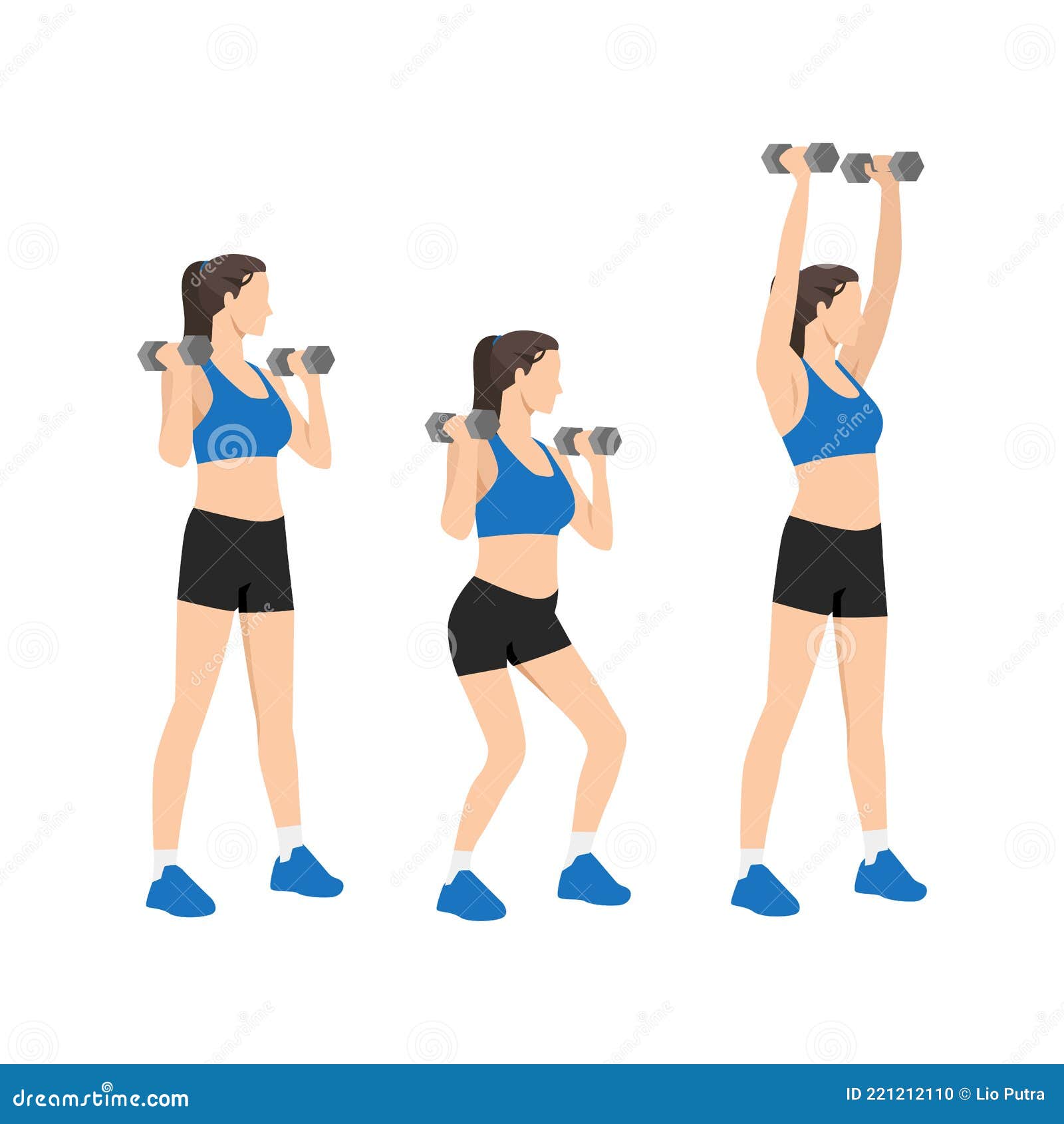 Woman Doing Dumbbell Push Press Exercise. Stock Vector - Illustration ...