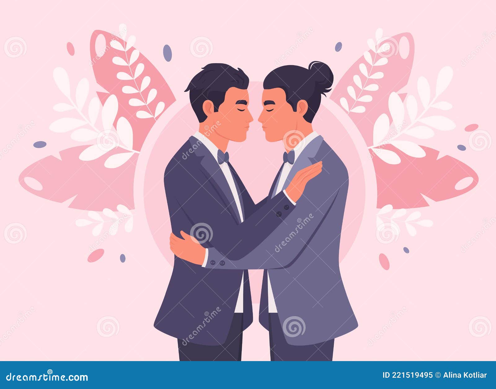 Gay Couple Getting Married Lgbt Wedding Two Men Hugging Vector