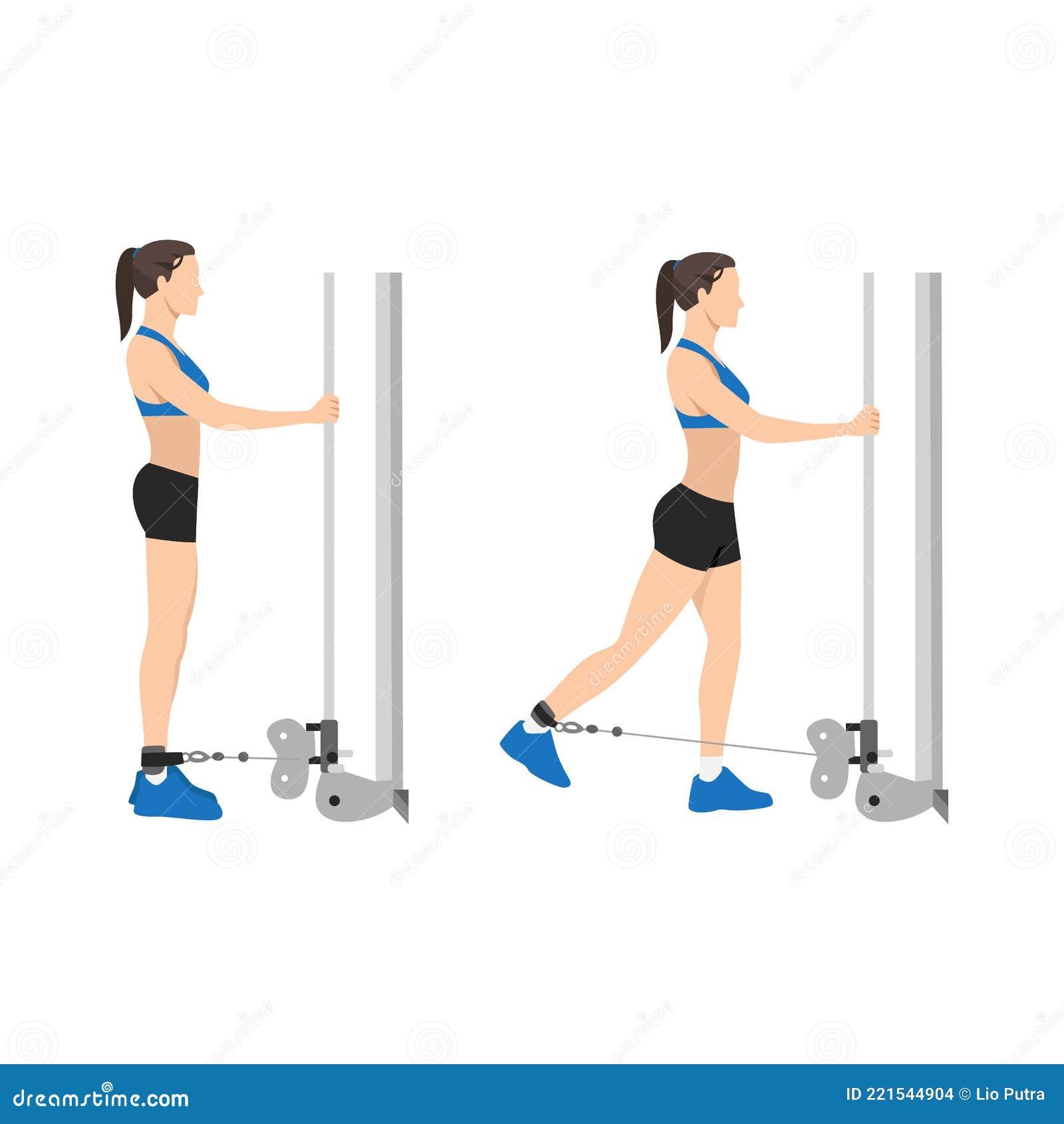 Woman Doing Cable Hip Extensions Exercise. Stock Illustration ...