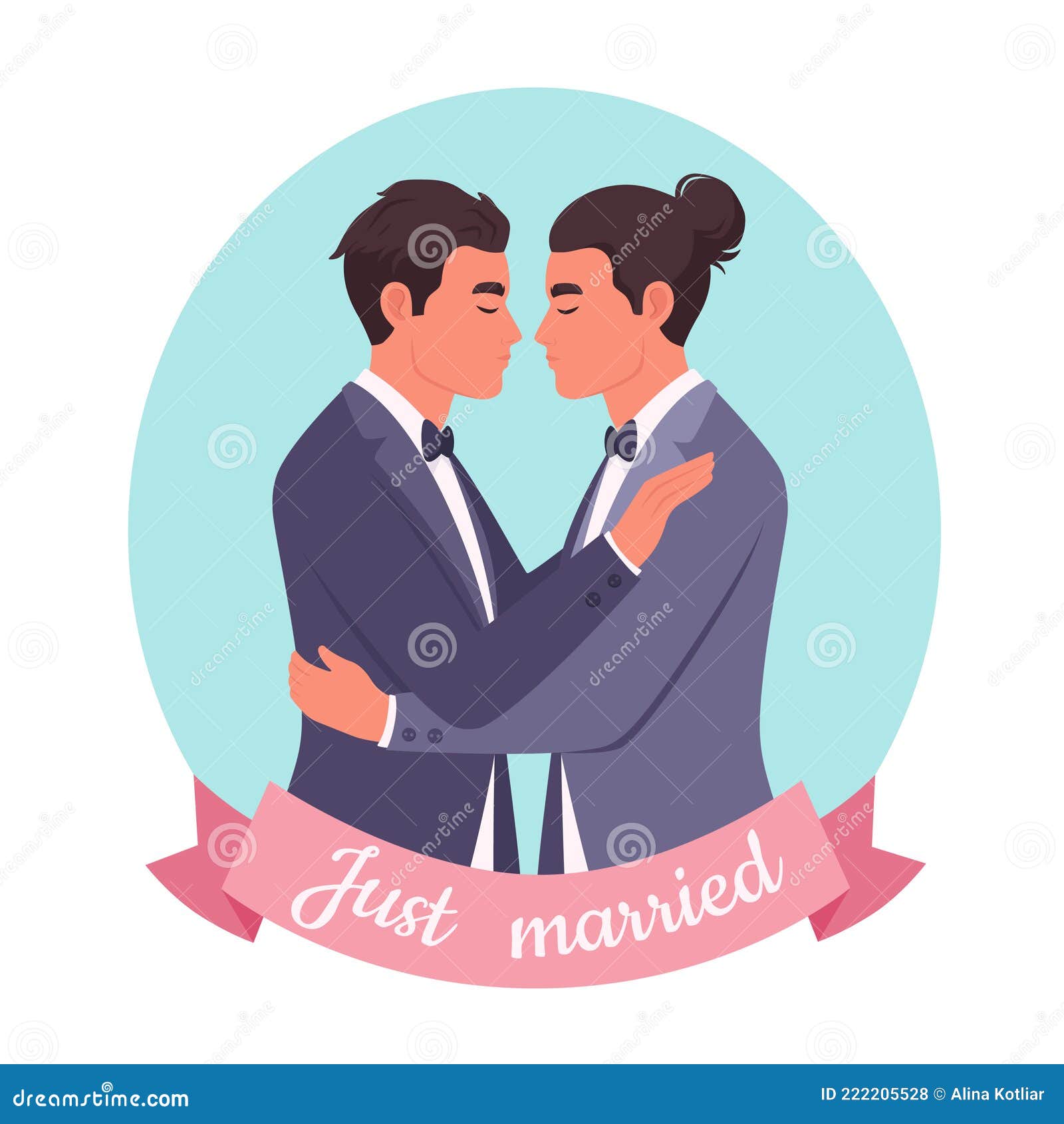 Gay Couple Getting Married. LGBT Wedding. Two Men Hugging. Vector ...