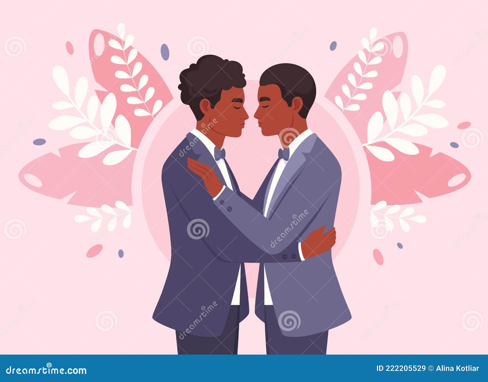 African American Gay Couple Lgbt Wedding Pride Concept Vector