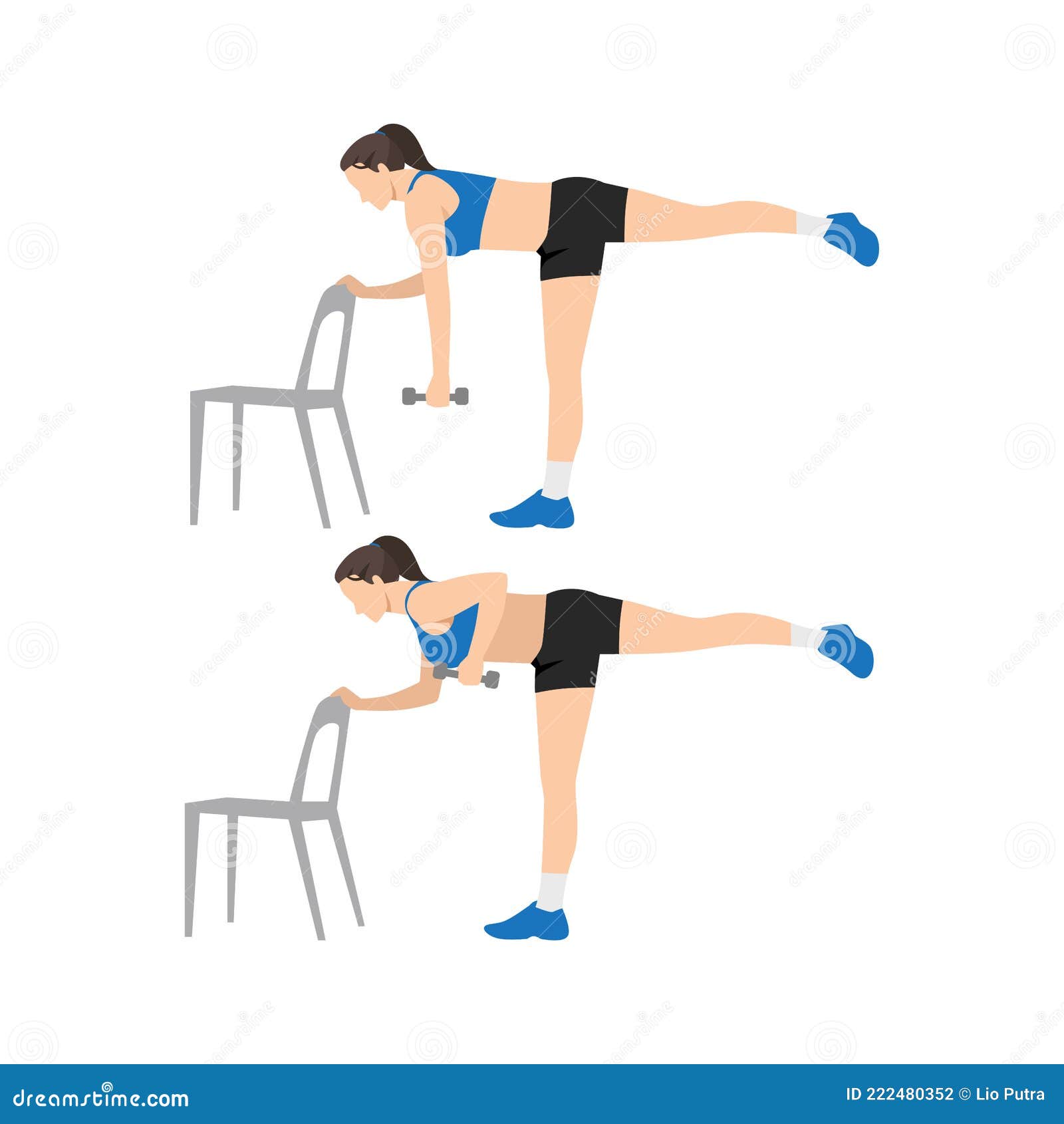 Man Doing Single Leg Glute Bridge, Arm Workout Exercise. Cartoon Vector ...