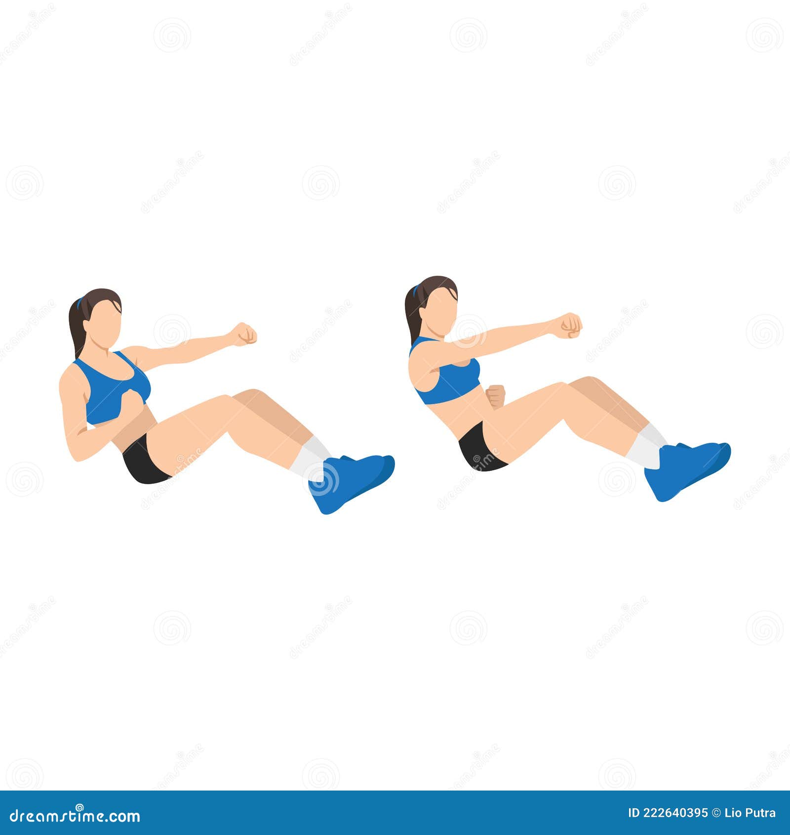 Woman Doing Seated Punches Exercise. Stock Vector - Illustration of ...
