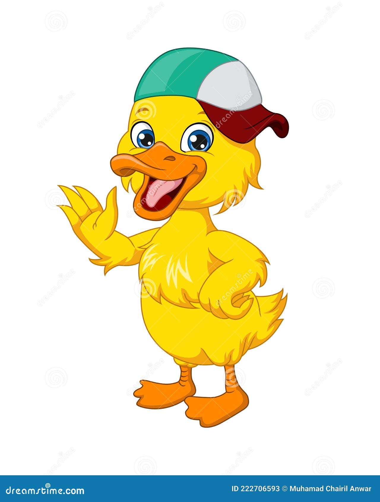 Cute Baby Duck Cartoon Wearing Hat Waving Hand Stock Vector ...