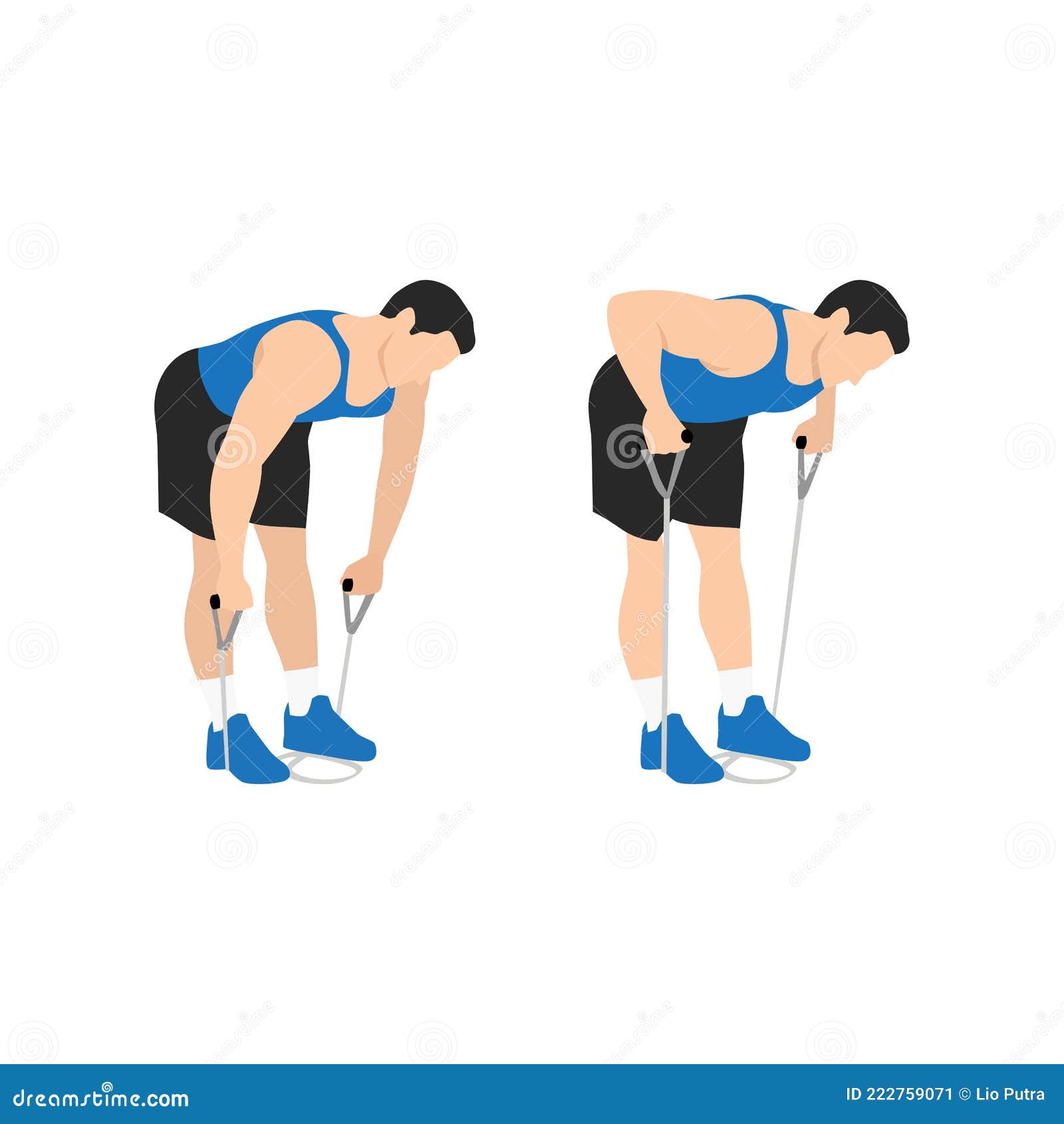 Man Doing Resistance Band Bent Over Rows Exercise. Stock Vector ...