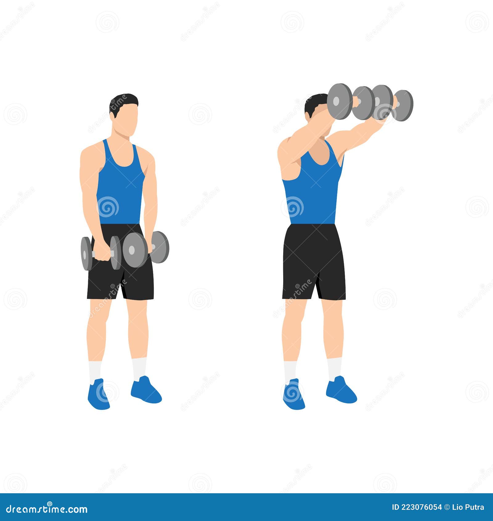 Dumbbell Shoulder Press Workout Exercise Vector Illustration Silhouette ...