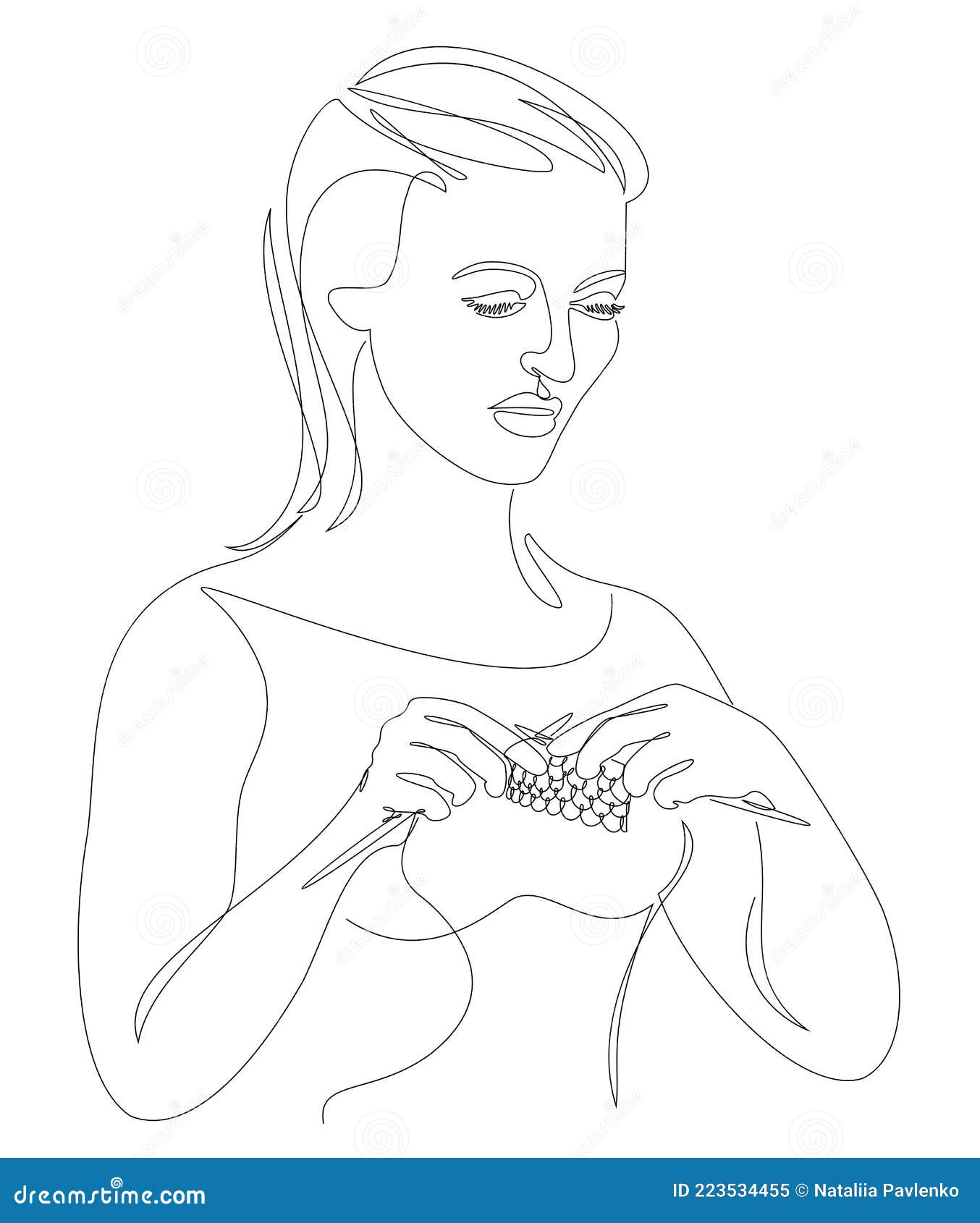 Silhouettes Of The Girl, She Knits With Threads. Woman`s Hands In ...