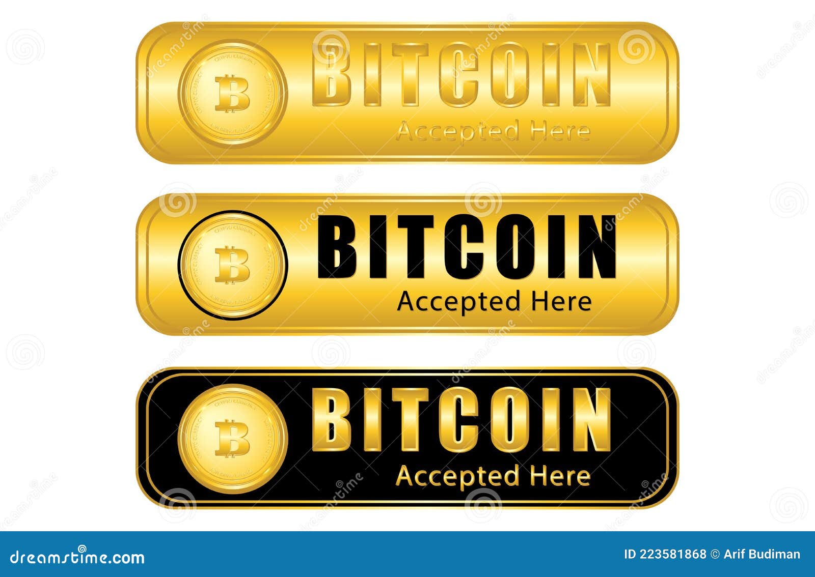 Bitcoin Signed, we Accept Bitcoin, with Black and Gold Colour. Vector ...