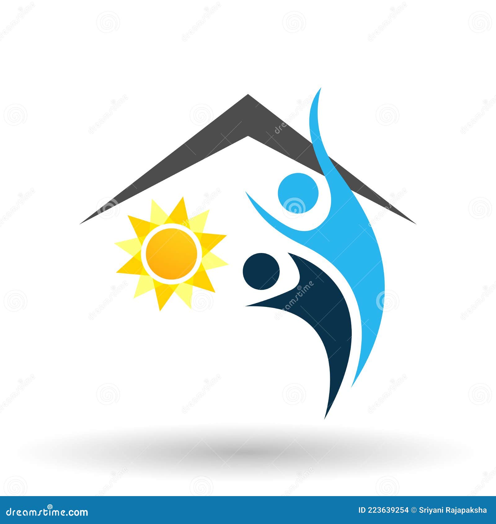 Abstract People Energy of Sun Save Family Wellness Home Roof Icon Stock ...