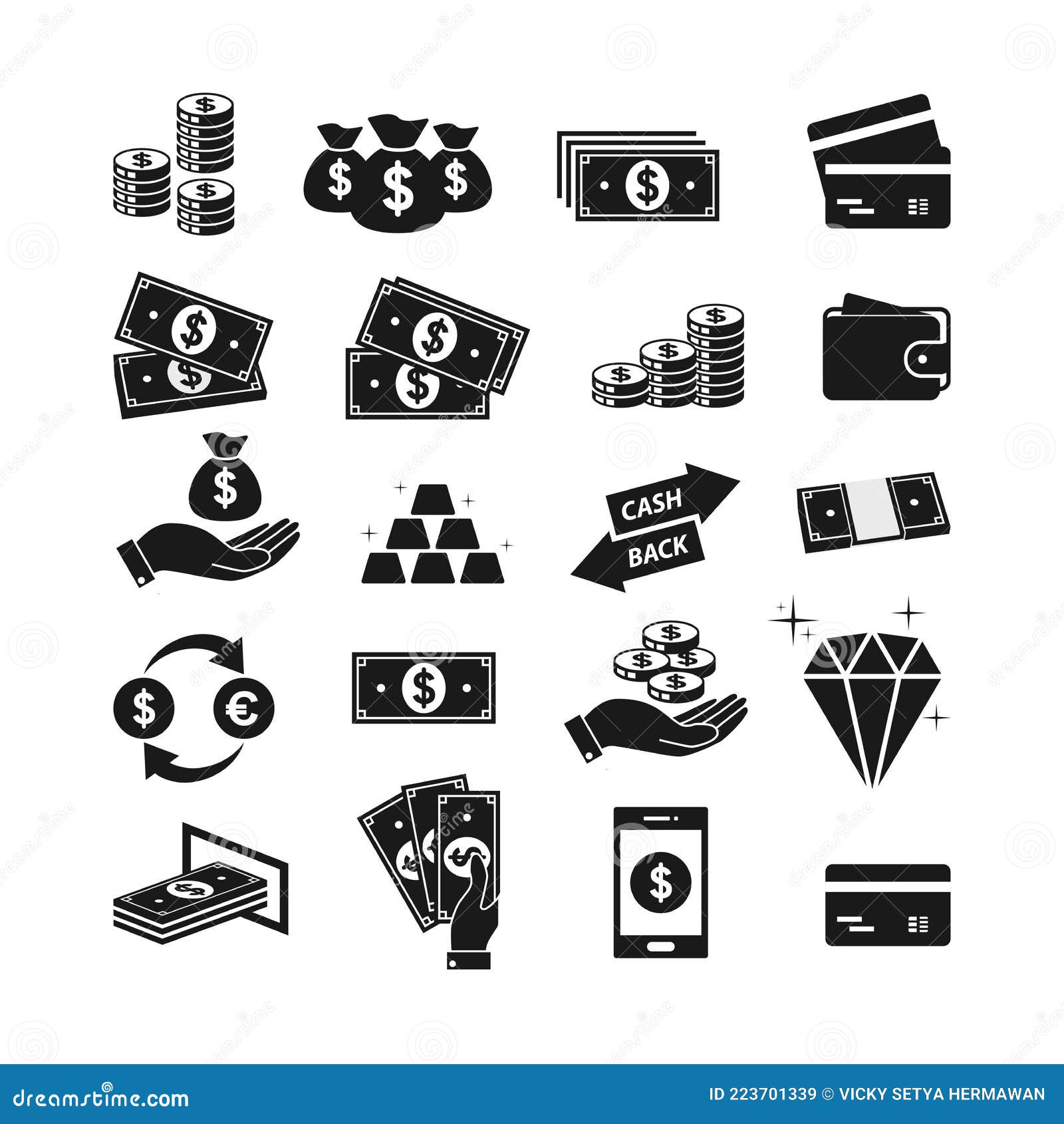 Set of Money and Payment Icons. Finance, Cash, Wallet, Wealth, Currency ...