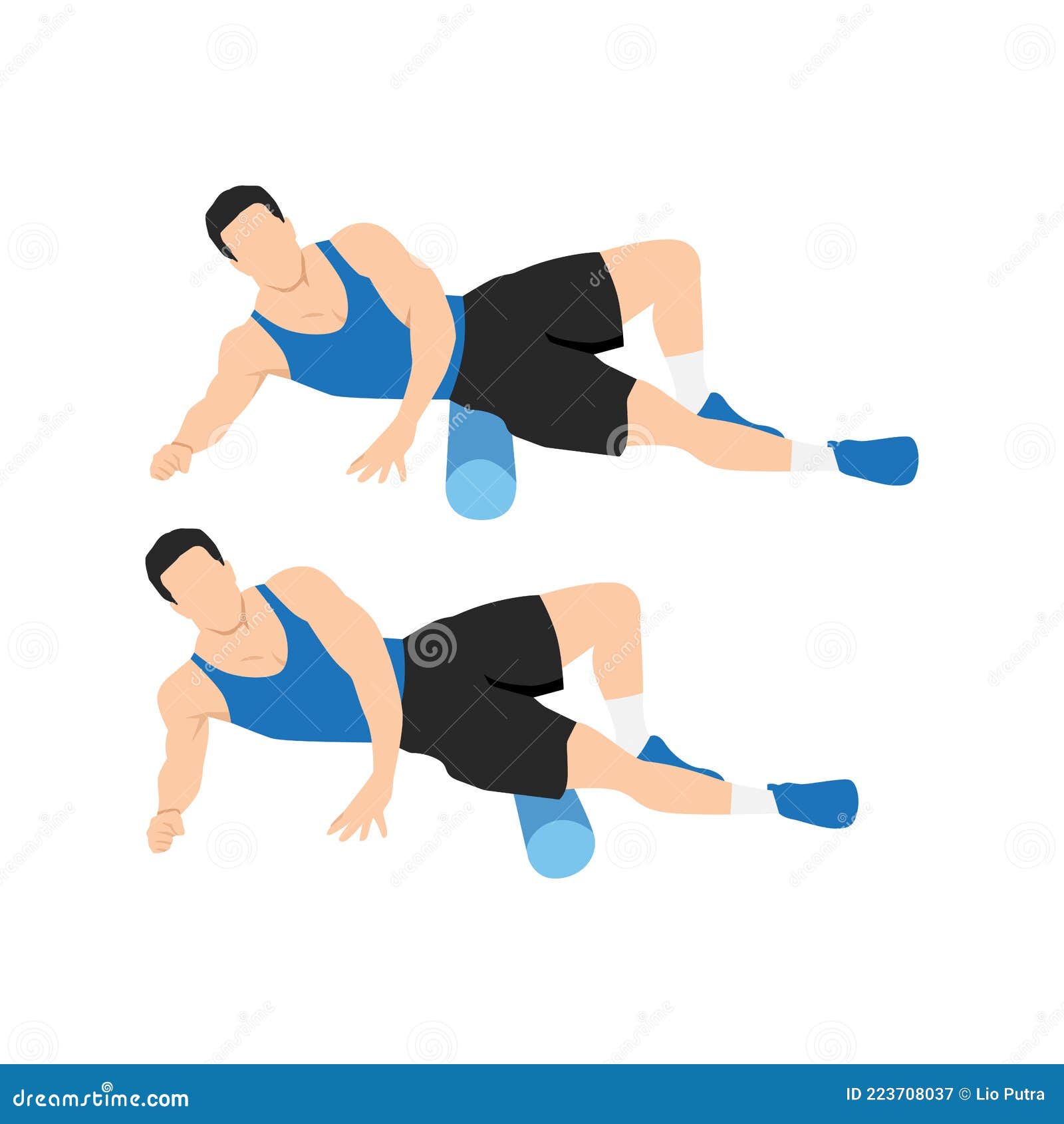 Man Doing Foam Roller Outer Thighs Stretch Exercise. Stock Vector ...
