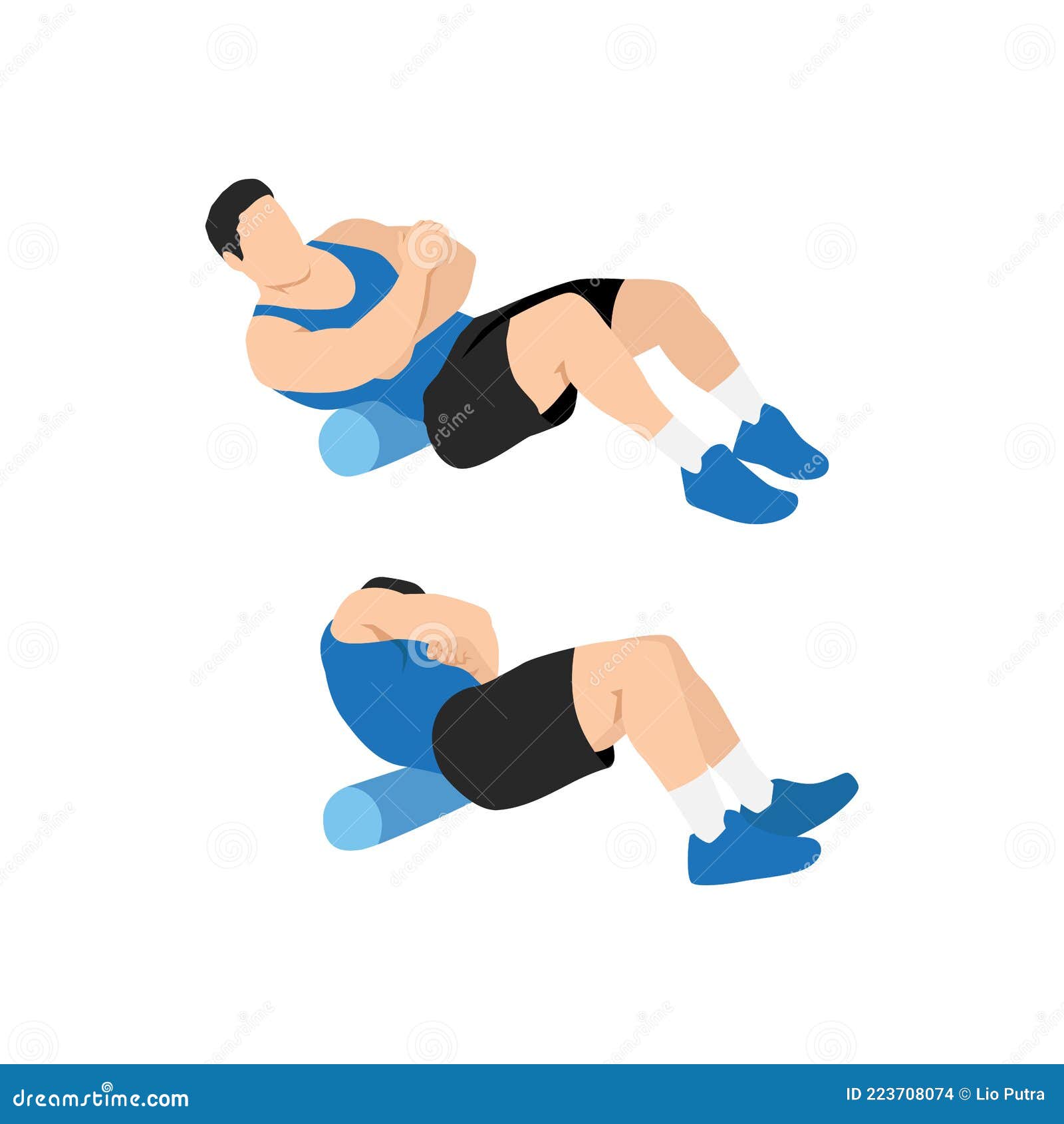 Man Doing Foam Roller Lower Back Stretch Exercise. Stock Vector ...