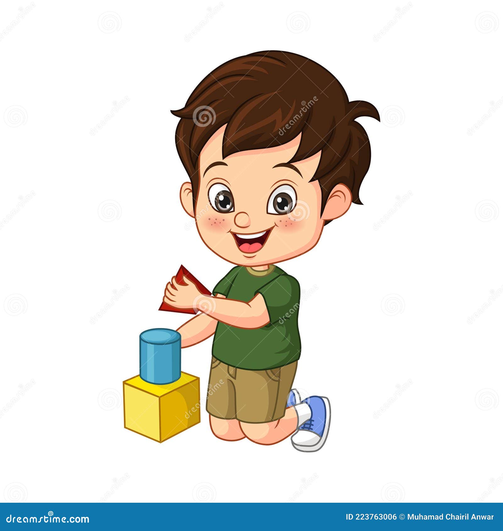 Cartoon Little Boy Playing with Cubes Stock Vector - Illustration of ...