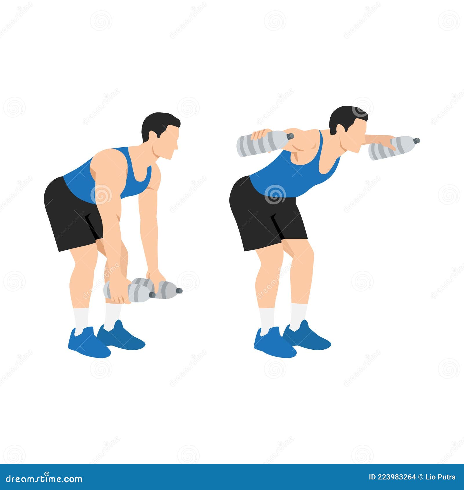 Man Doing Bent Over Double Arm Tricep Kickbacks Cartoon Vector ...