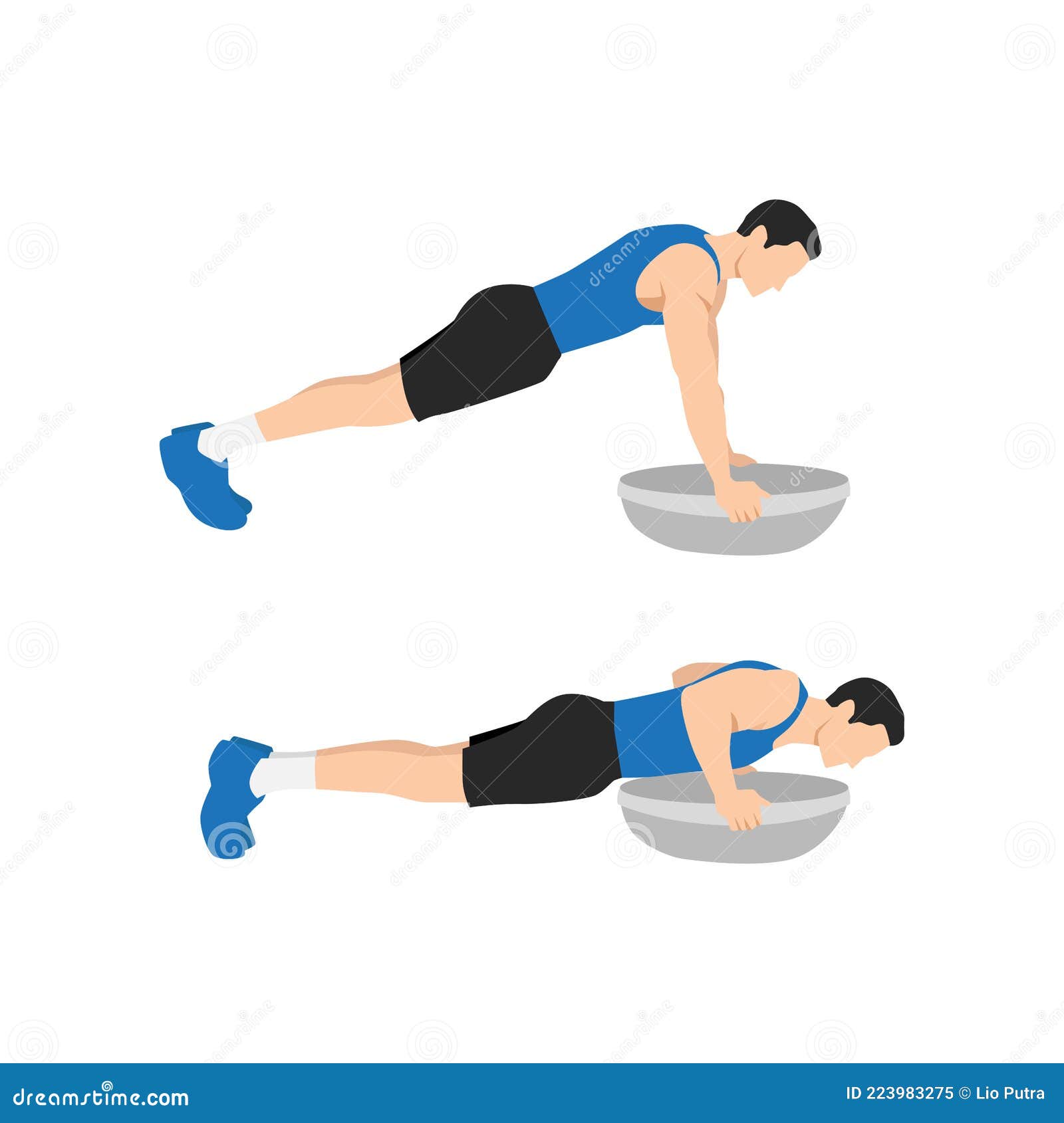 Man Doing Bosu Ball Push Ups Exercise. Flat Vector Stock Vector ...
