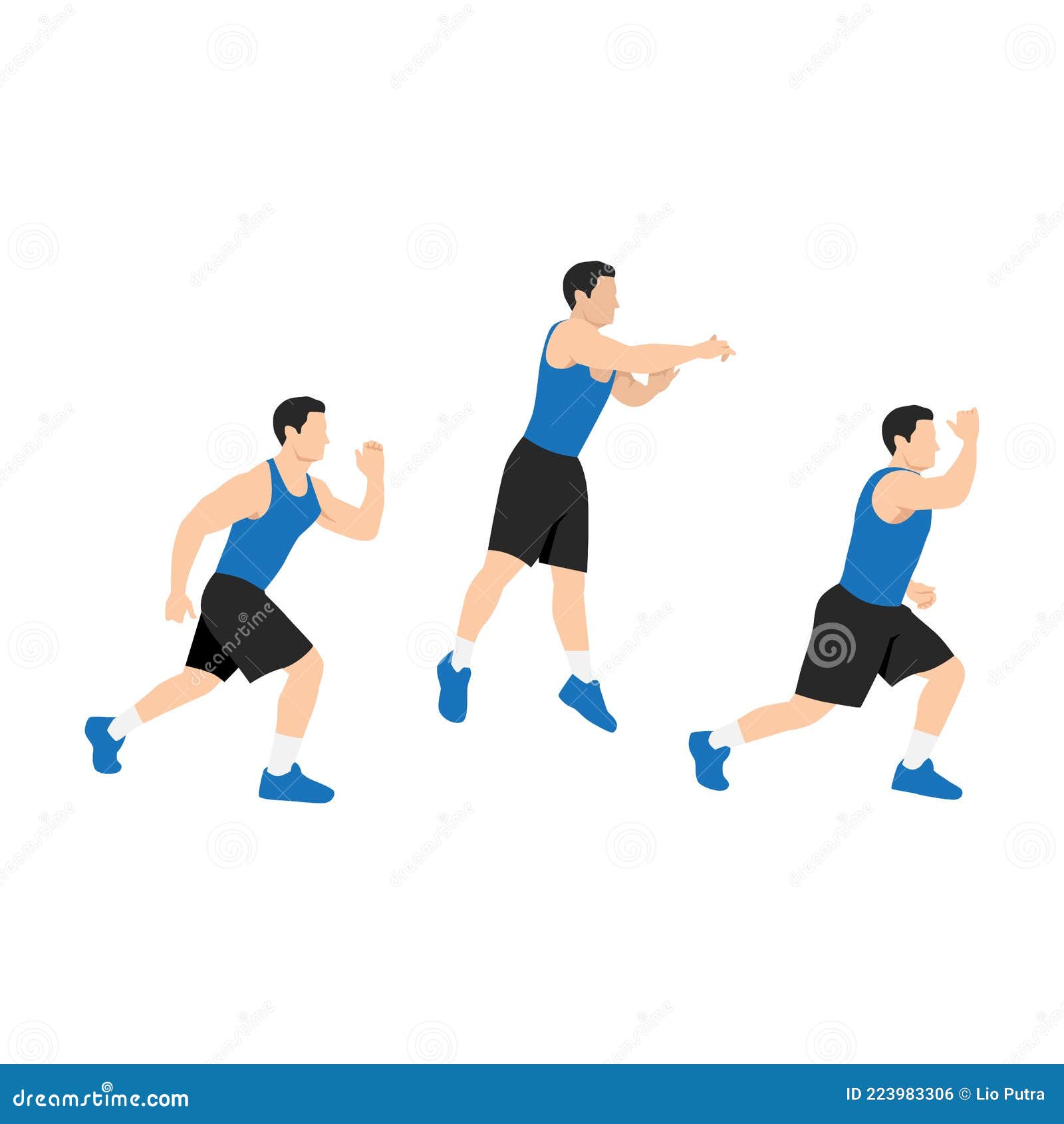 Man Doing Explosive Jumping Alternating Lunges Exercise Stock Vector ...