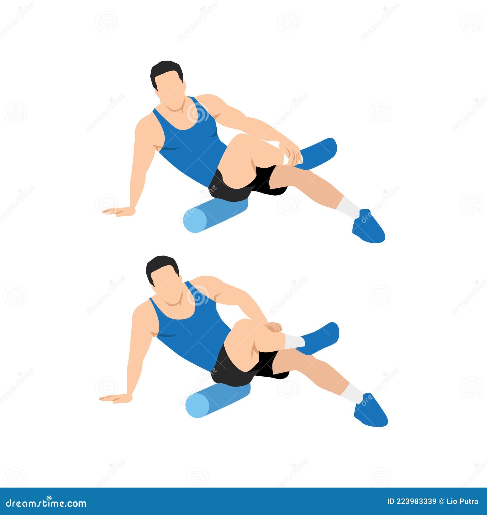 Man Doing Foam Roller Hamstring Stretch Exercise. Vector Illustration ...