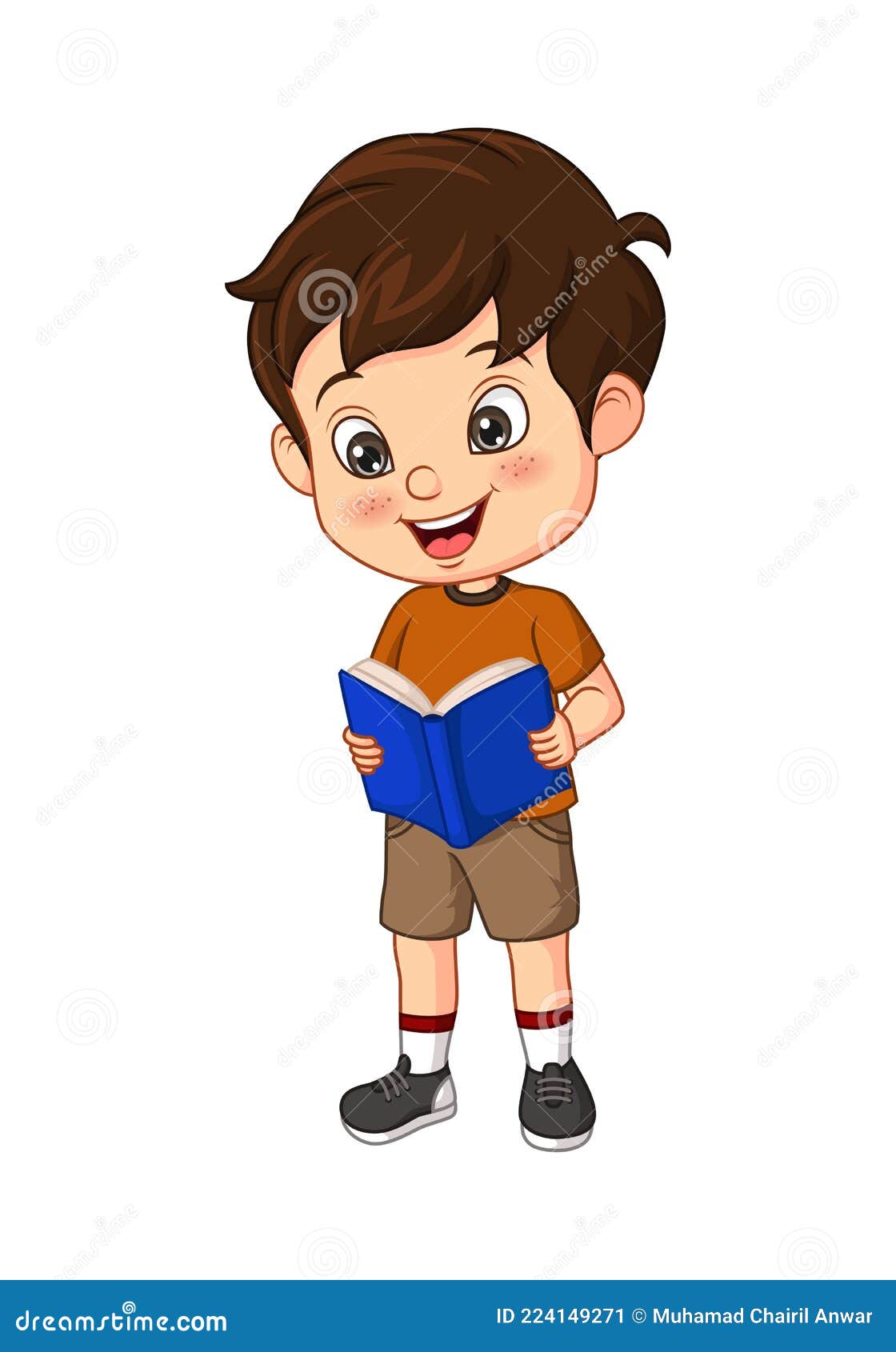 Cartoon Boy Student Stands and Reading a Book Stock Vector ...