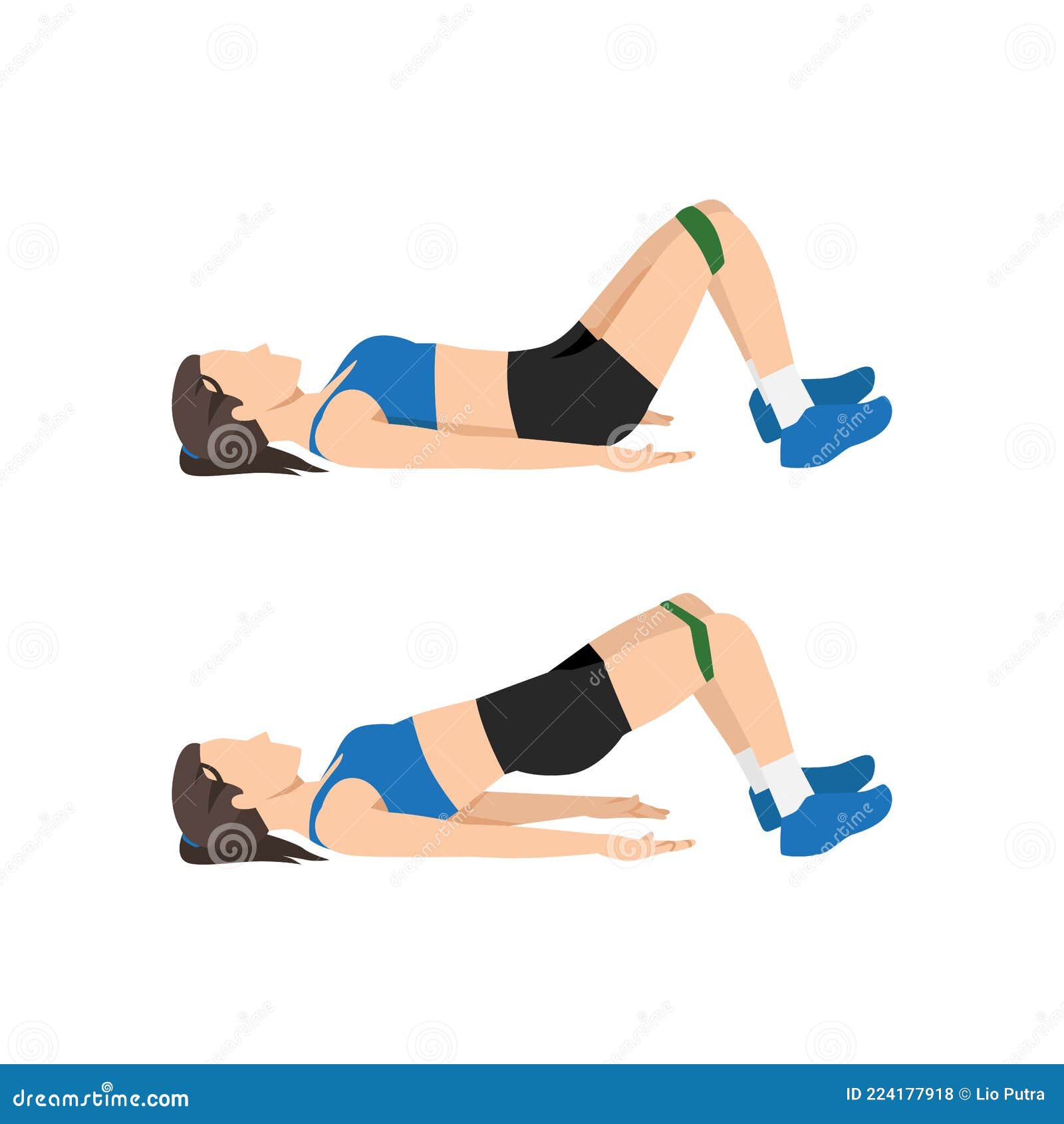 Woman Doing Glute Bridge Resistance Exercise. Stock Vector ...