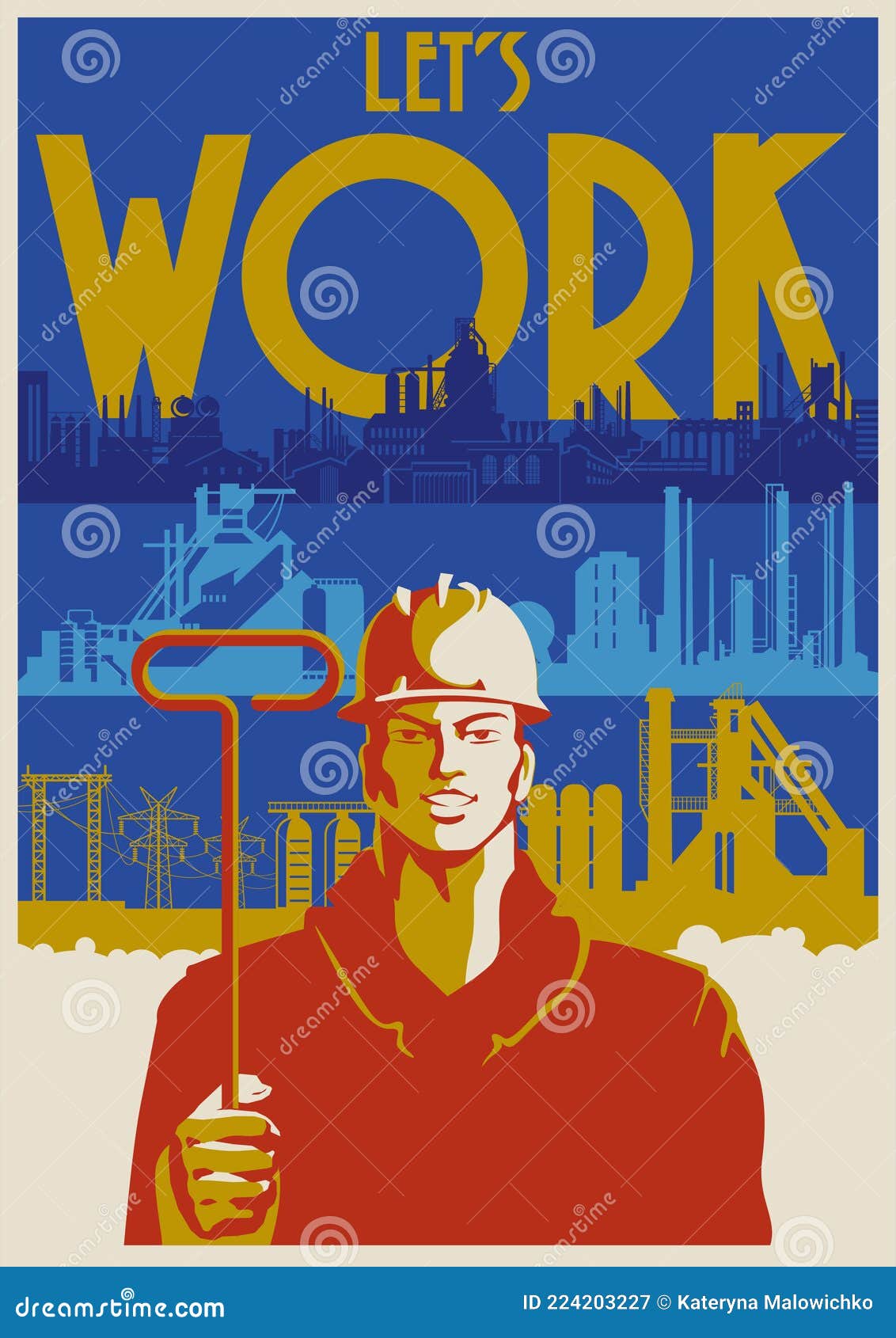Let`s Work! Retro Labor Propaganda Style Stock Vector - Illustration of ...