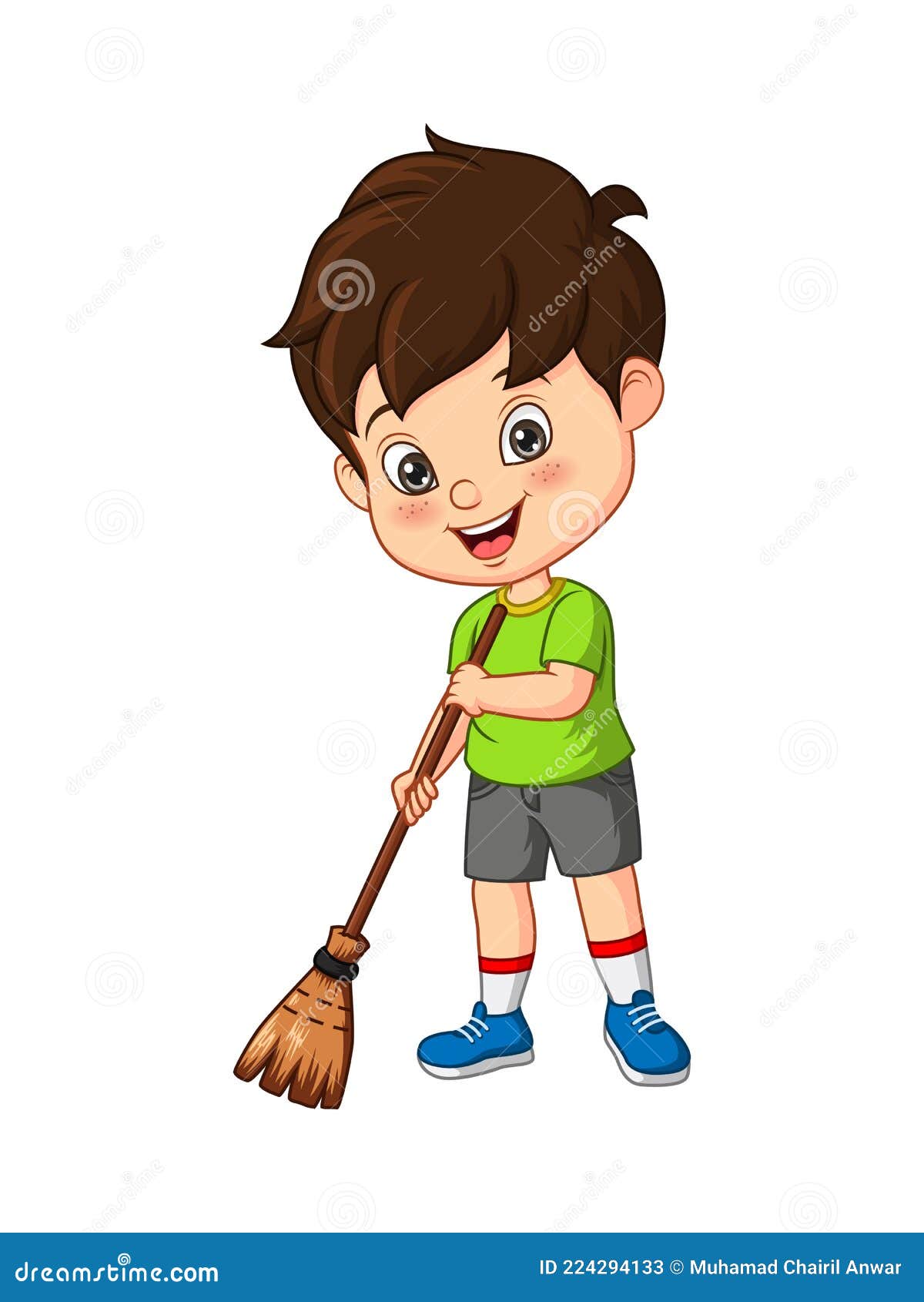 Cartoon Little Boy Sweeping on the Floor Stock Vector - Illustration of ...