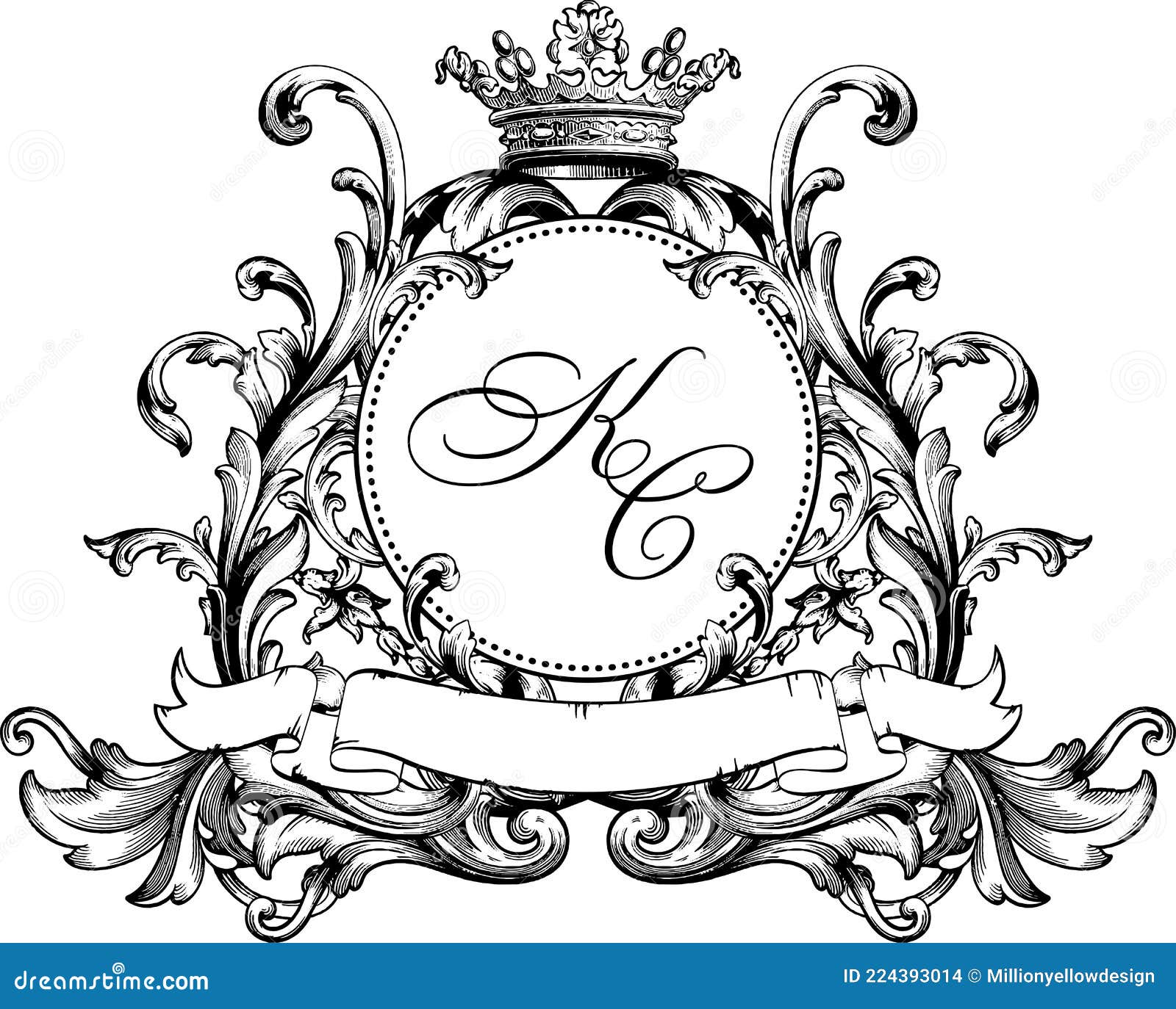 KE Monogram and Crown with Classic Ornament Pattern Isolated Stock ...