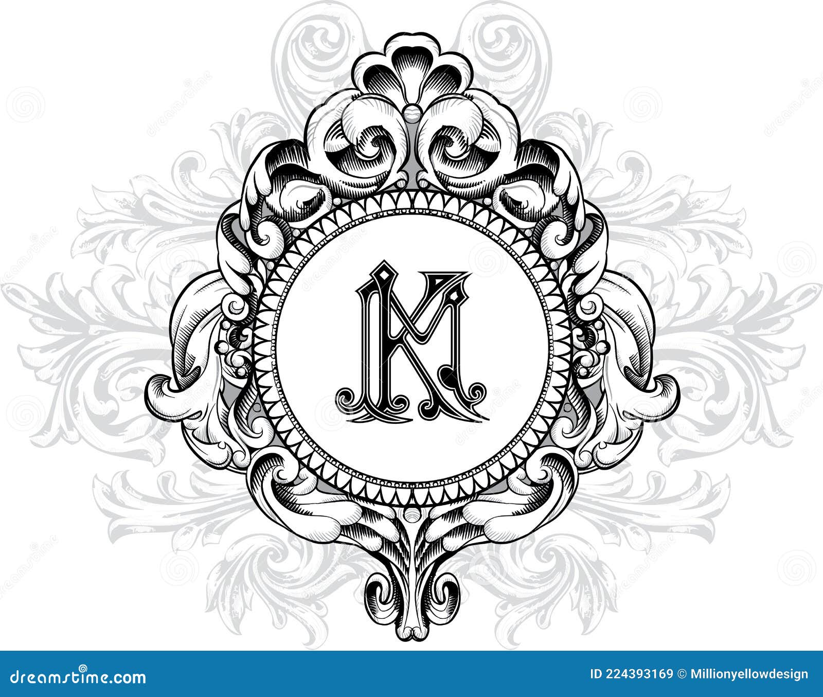 KM Monogram with Classic Ornament Pattern Decoration Isolated Stock ...