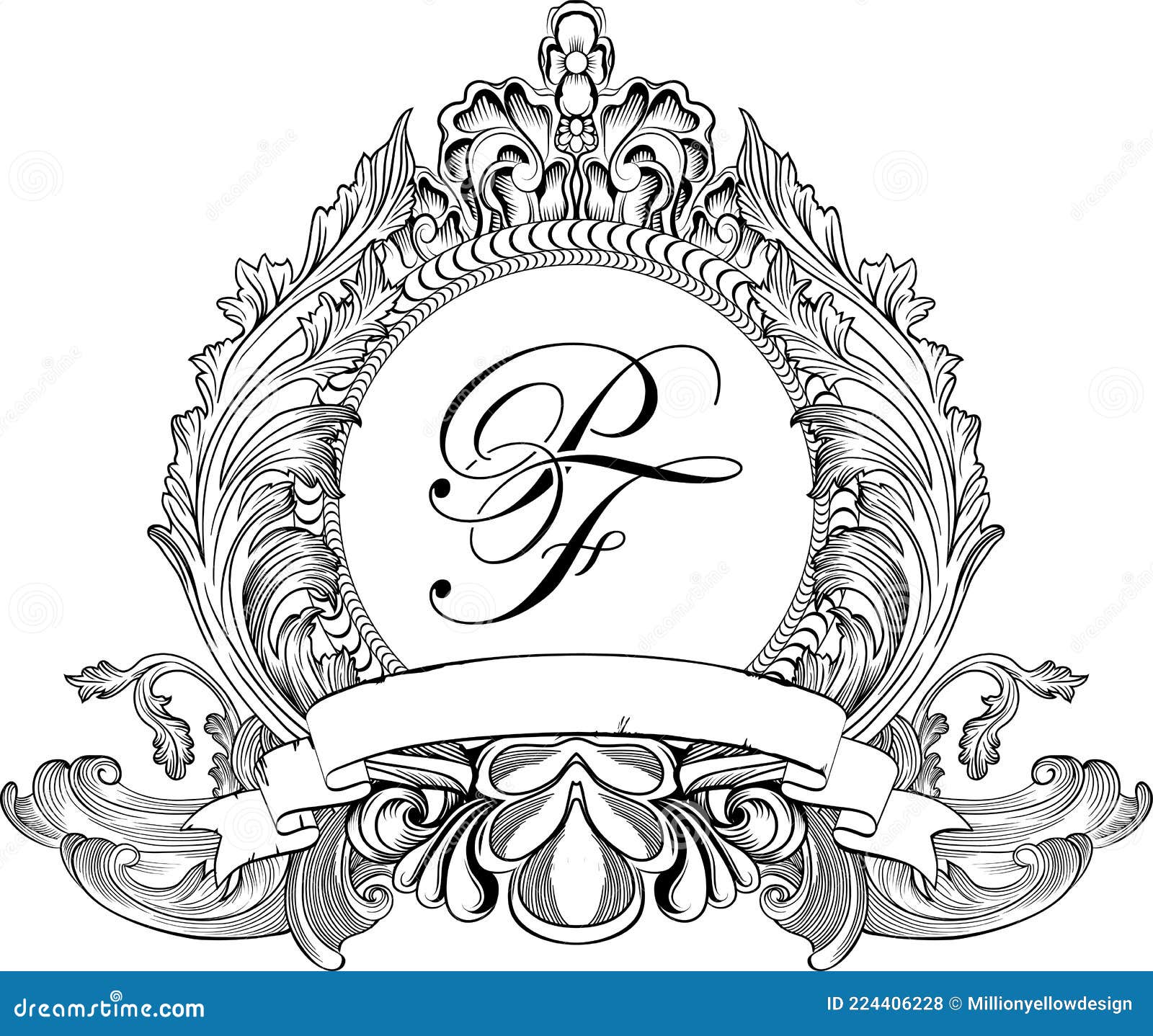 PF Monogram with Ornament Pattern for Wedding Logo Isolated Stock ...