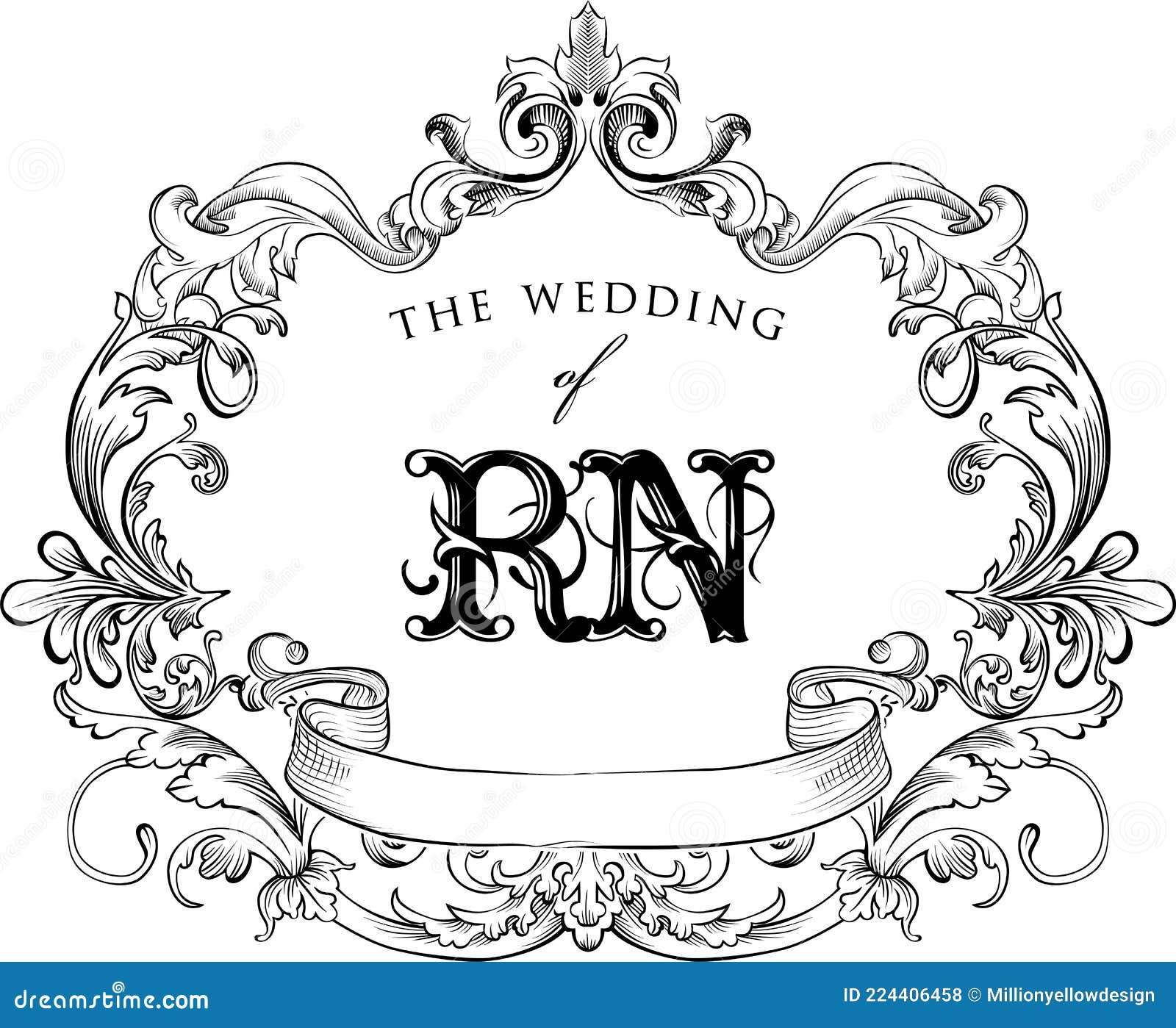 RN Monogram with Ornament Swirl Pattern Isolated Stock Vector ...