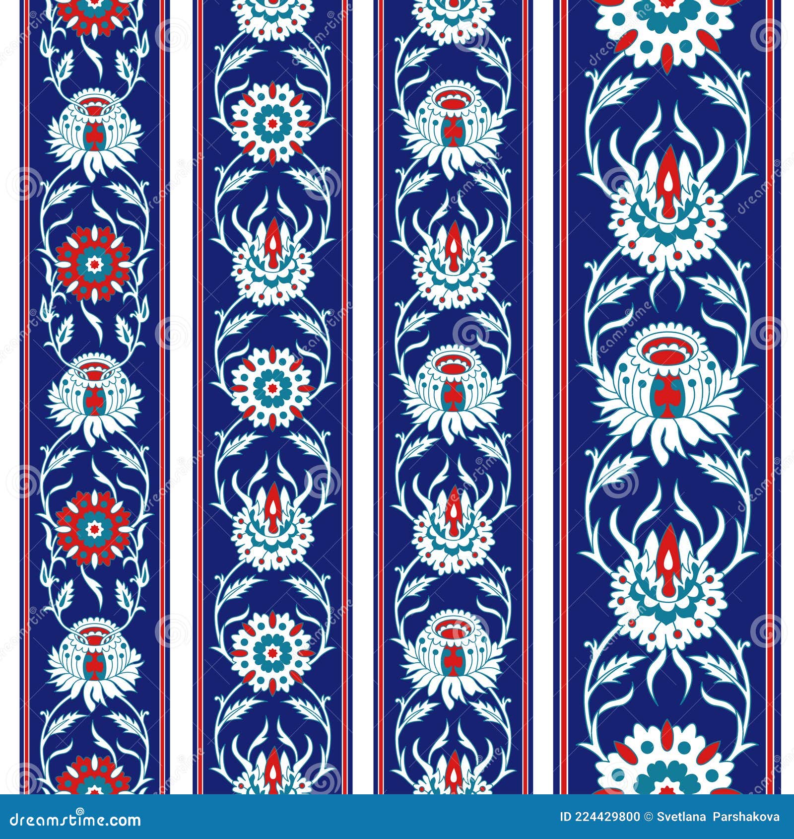 Set of Seamless Persian Floral Borders, Same Color Set. Stock Vector ...