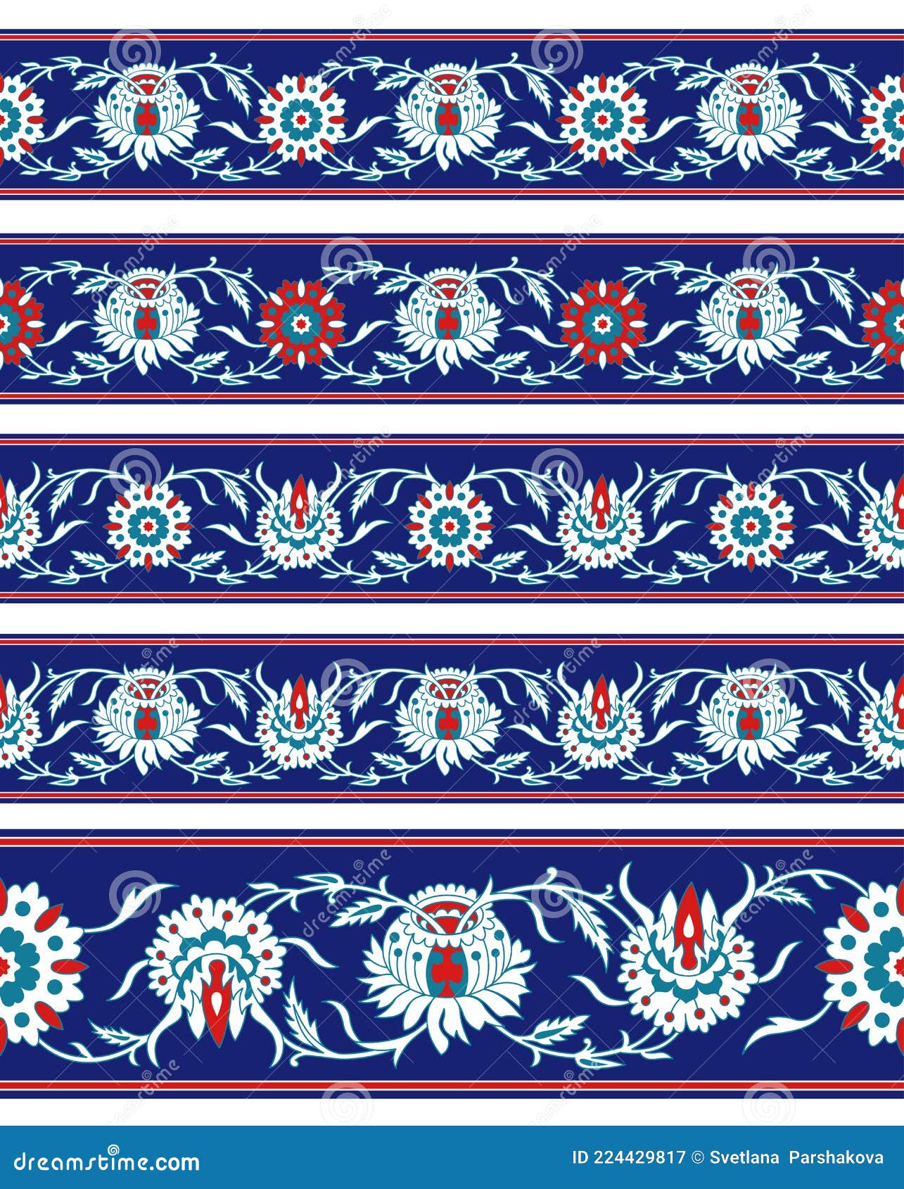 Set of Seamless Persian Floral Borders, Same Color Set. Stock Vector ...