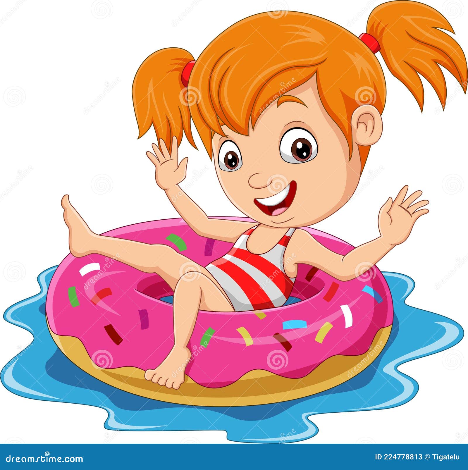 Cartoon Little Girl Floating With Inflatable Ring | CartoonDealer.com ...