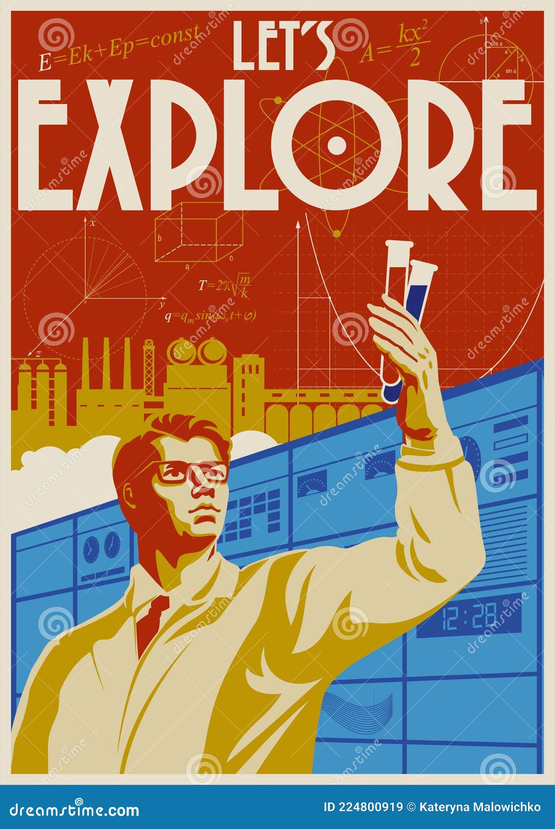 Let`s Explore! Scientific Propaganda Illustration Stock Vector ...