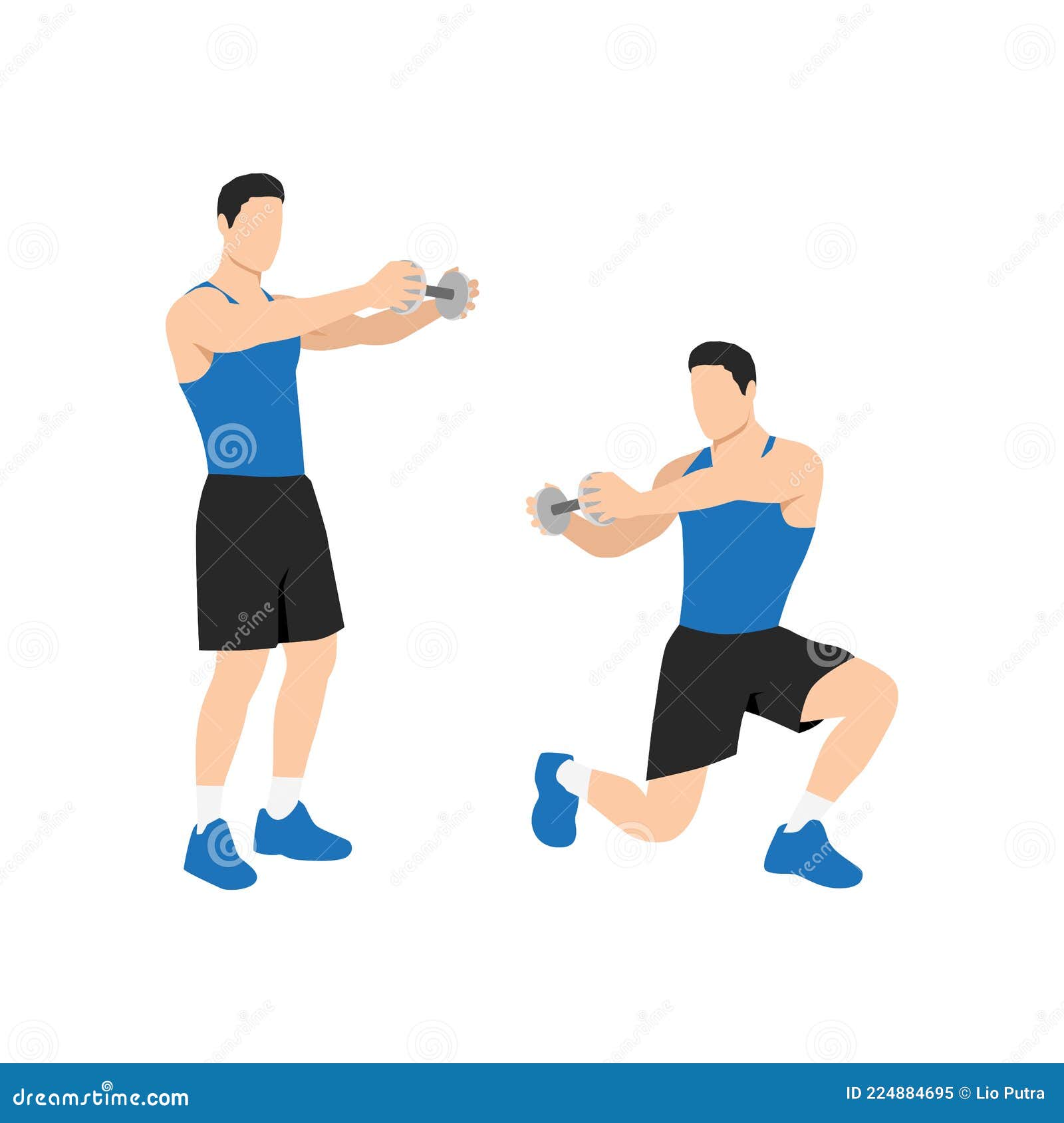 Man Doing Lunge Twists Exercise. Flat Vector | CartoonDealer.com #224884695