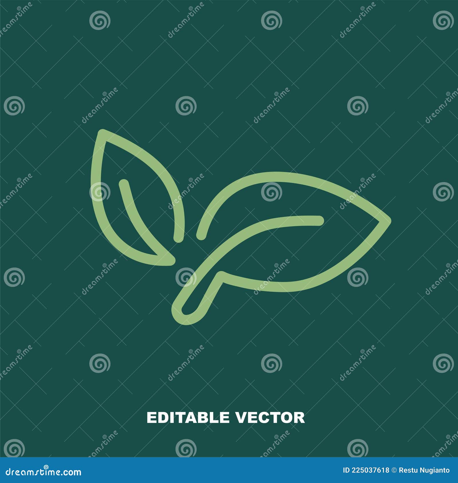 Two Green Leaf Logo Design. Outline Minimal Stock Vector - Illustration ...