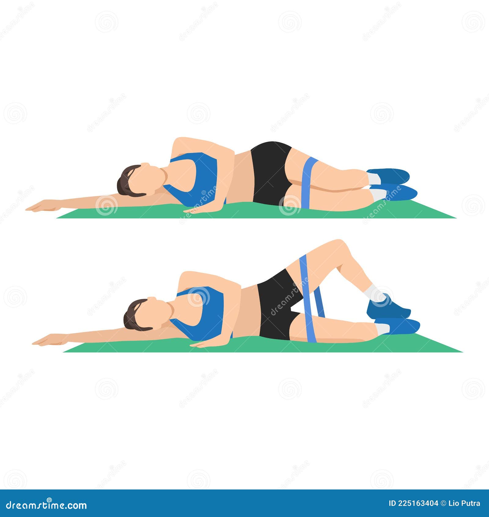 Woman Doing Supinated Clamshell Exercise. Stock Vector - Illustration ...