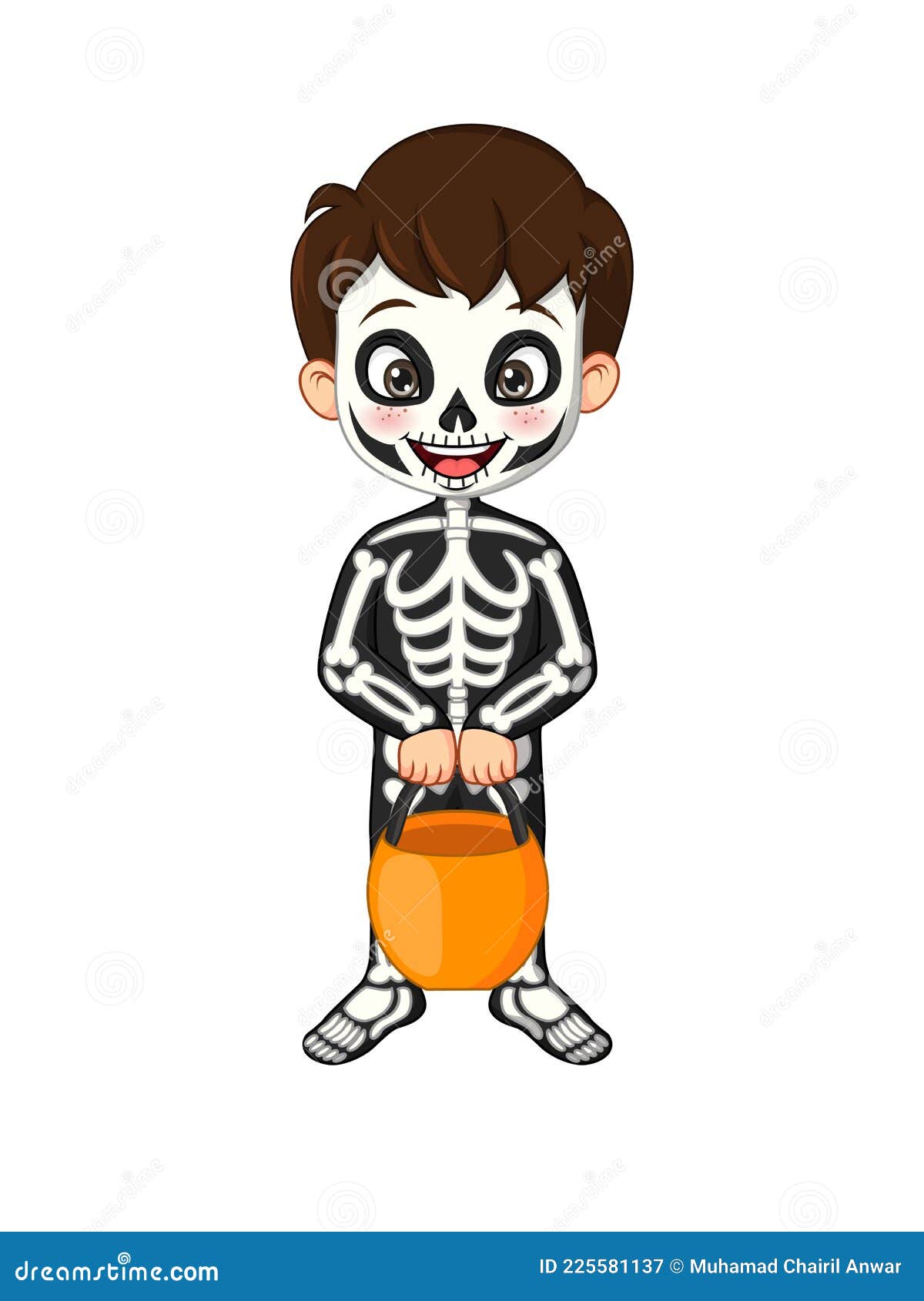 Cartoon Little Boy Wearing Skeleton Costume Stock Vector - Illustration ...