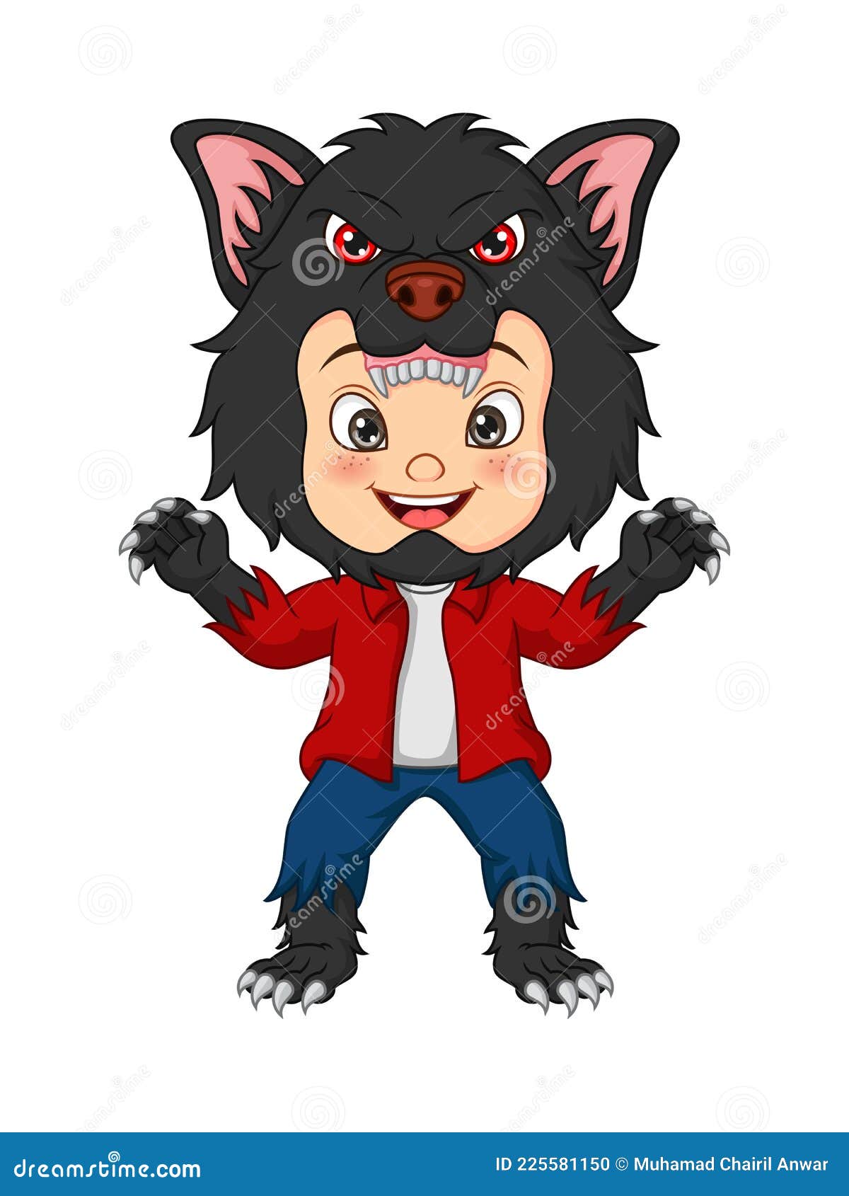 Cartoon Little Boy Wearing Werewolf Costume For Celebrating Halloween ...