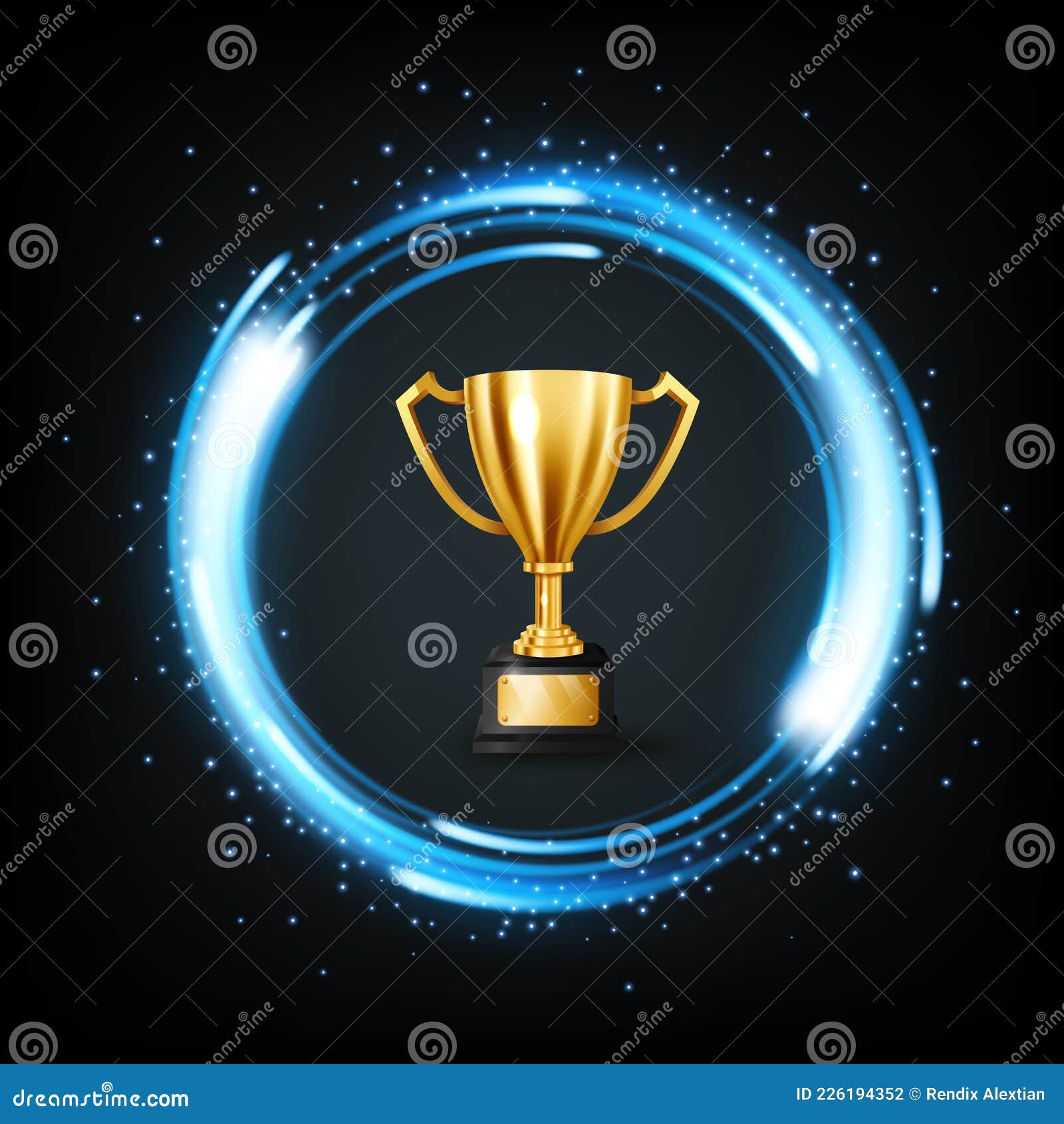 Realistic Golden Trophy Surrounded by a Spinning Blue Light, Vector ...